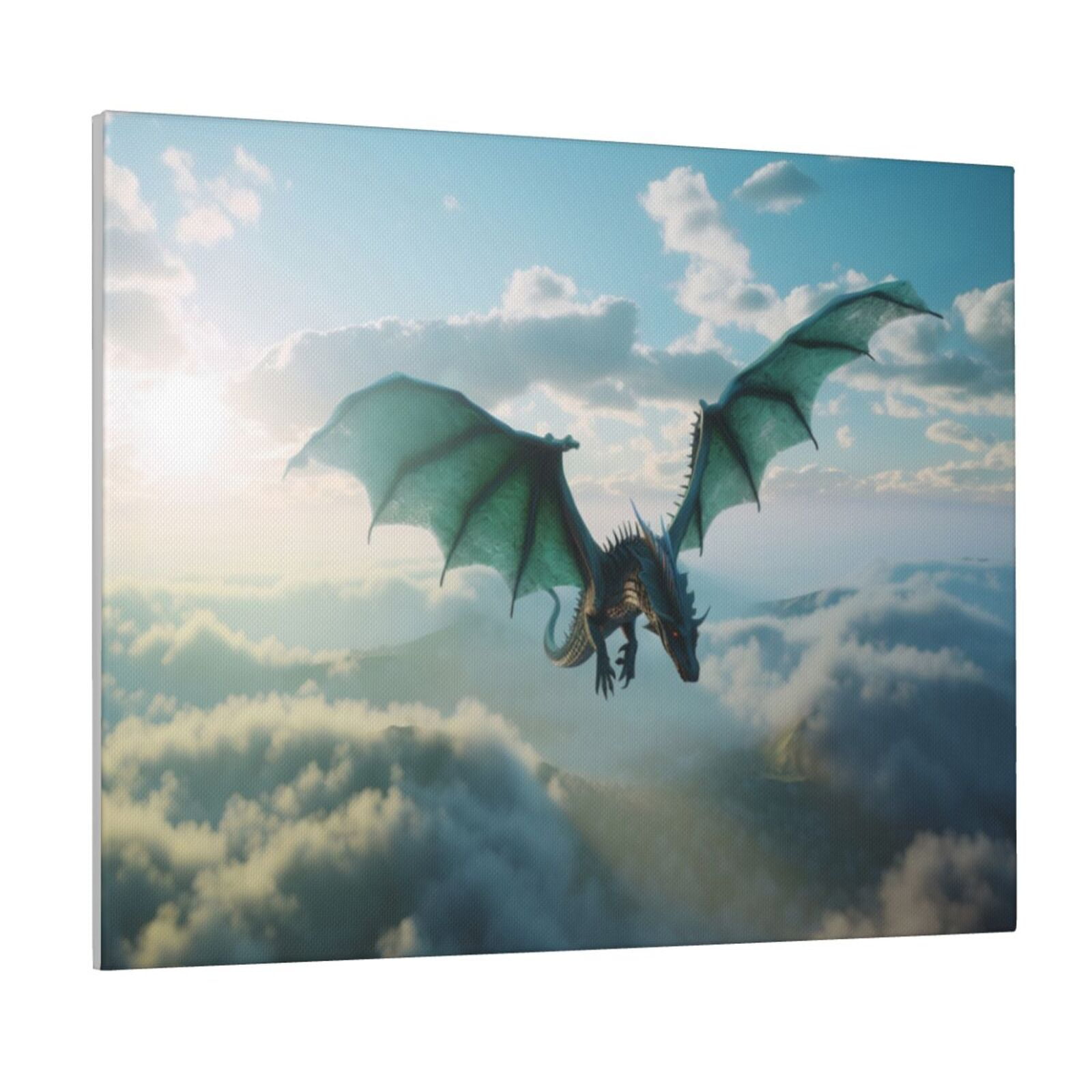JUNZAN Cloud Sky Green Dragon Pattern Canvas Art Wall Decor,Canvas Wall ...