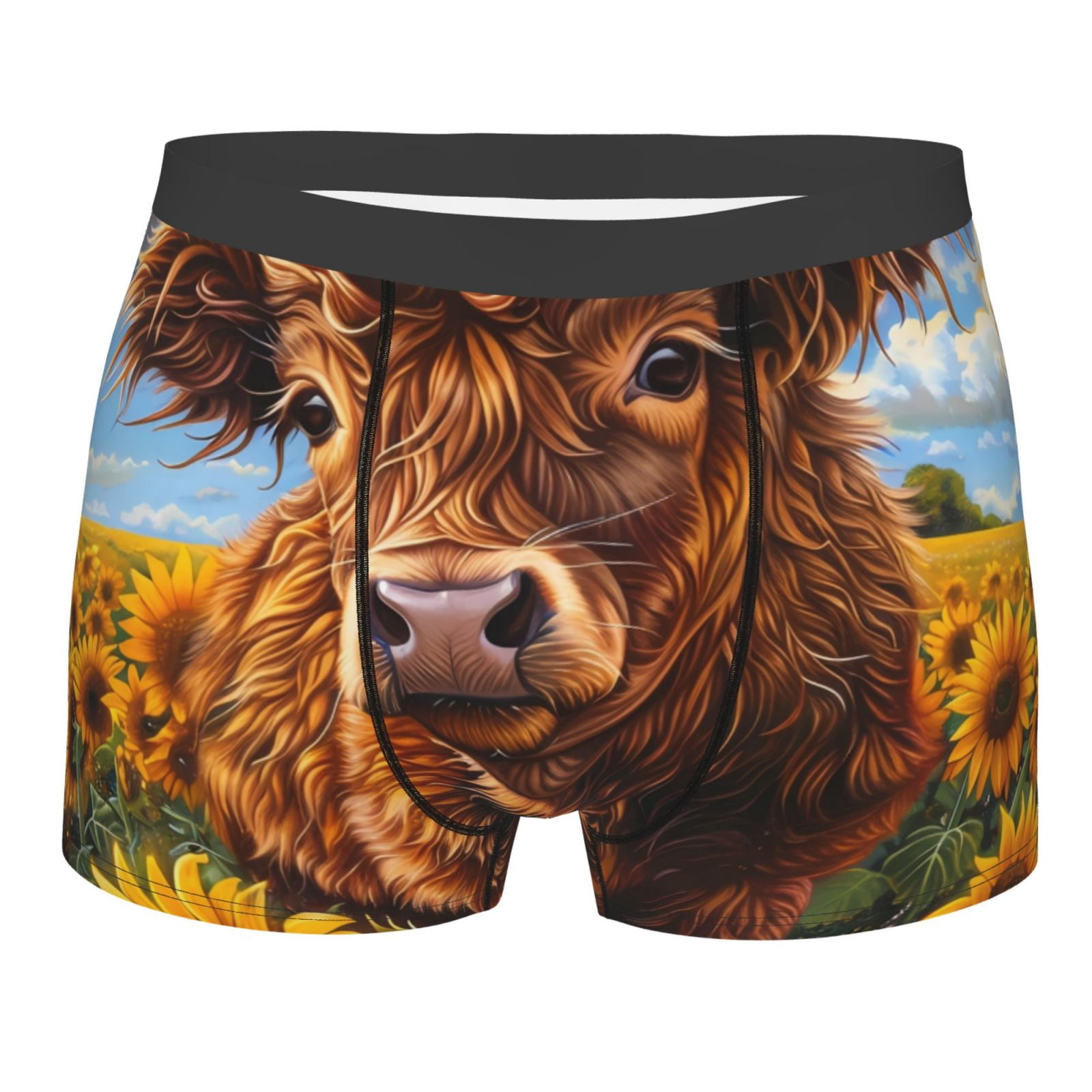 JUNZAN Cloud Sky Sunflower Cow Mens Underwear Boxer Briefs for Men’s ...