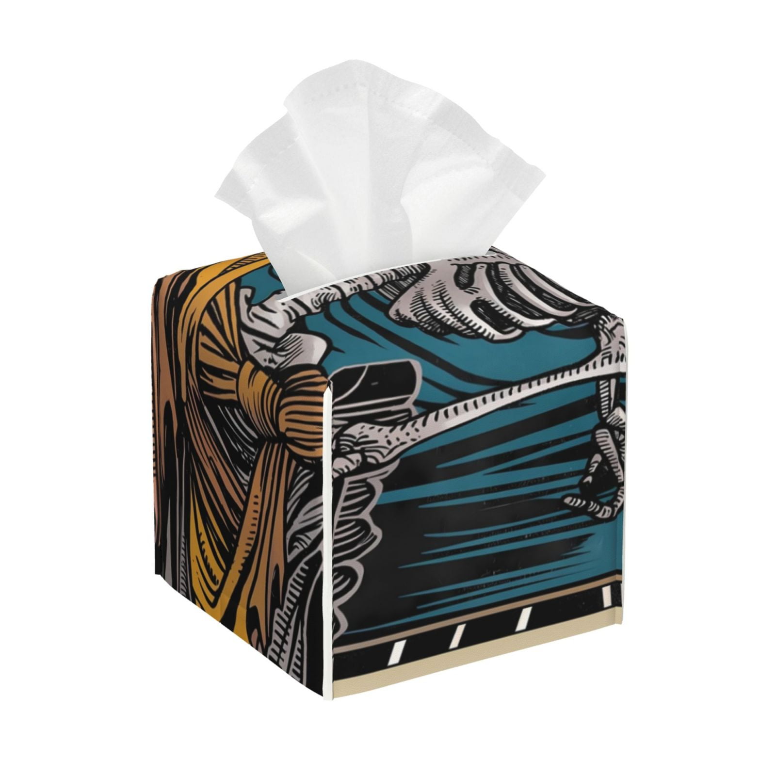 JUNZAN Coffee-Drinking Skull for Tissue Box Cover Holder, Square Facial ...