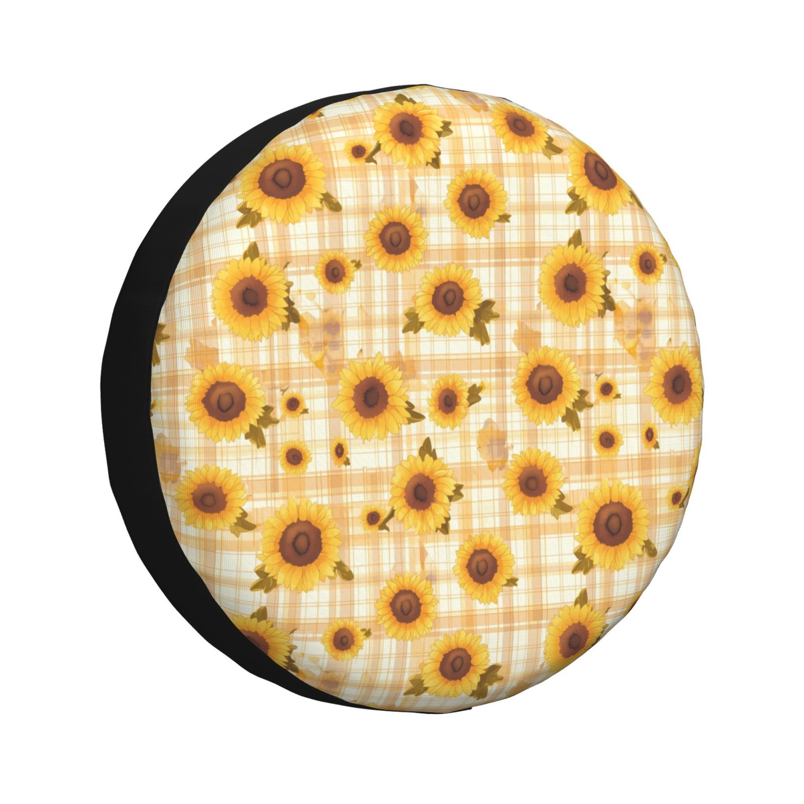 JUNZAN Coffee Plaid Sunflower Tire Cover Wheel Protector for Truck SUV ...