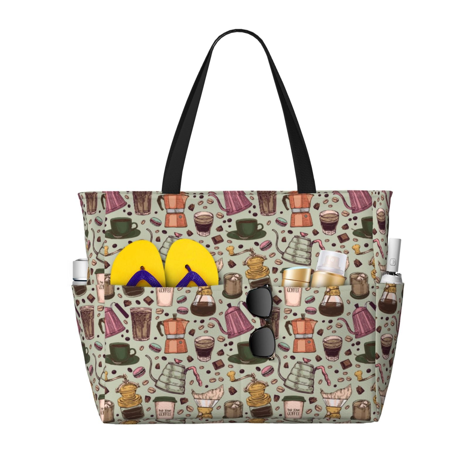JUNZAN Coffee pots cup Pattern Women's Large Beach Bag,Waterproof ...