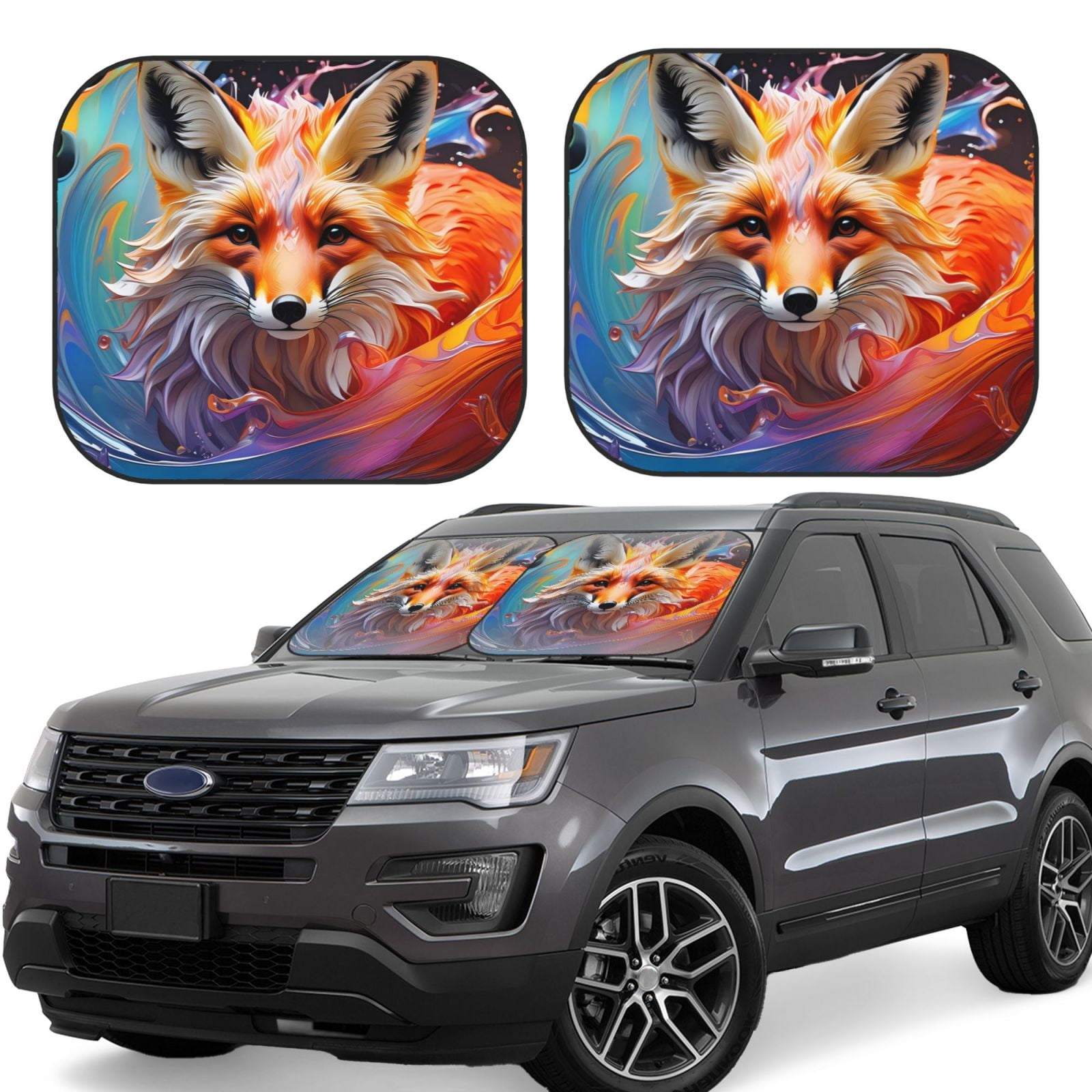 JUNZAN Color Splash Fox Portrait Pattern Car Windshield Sun Shade ...