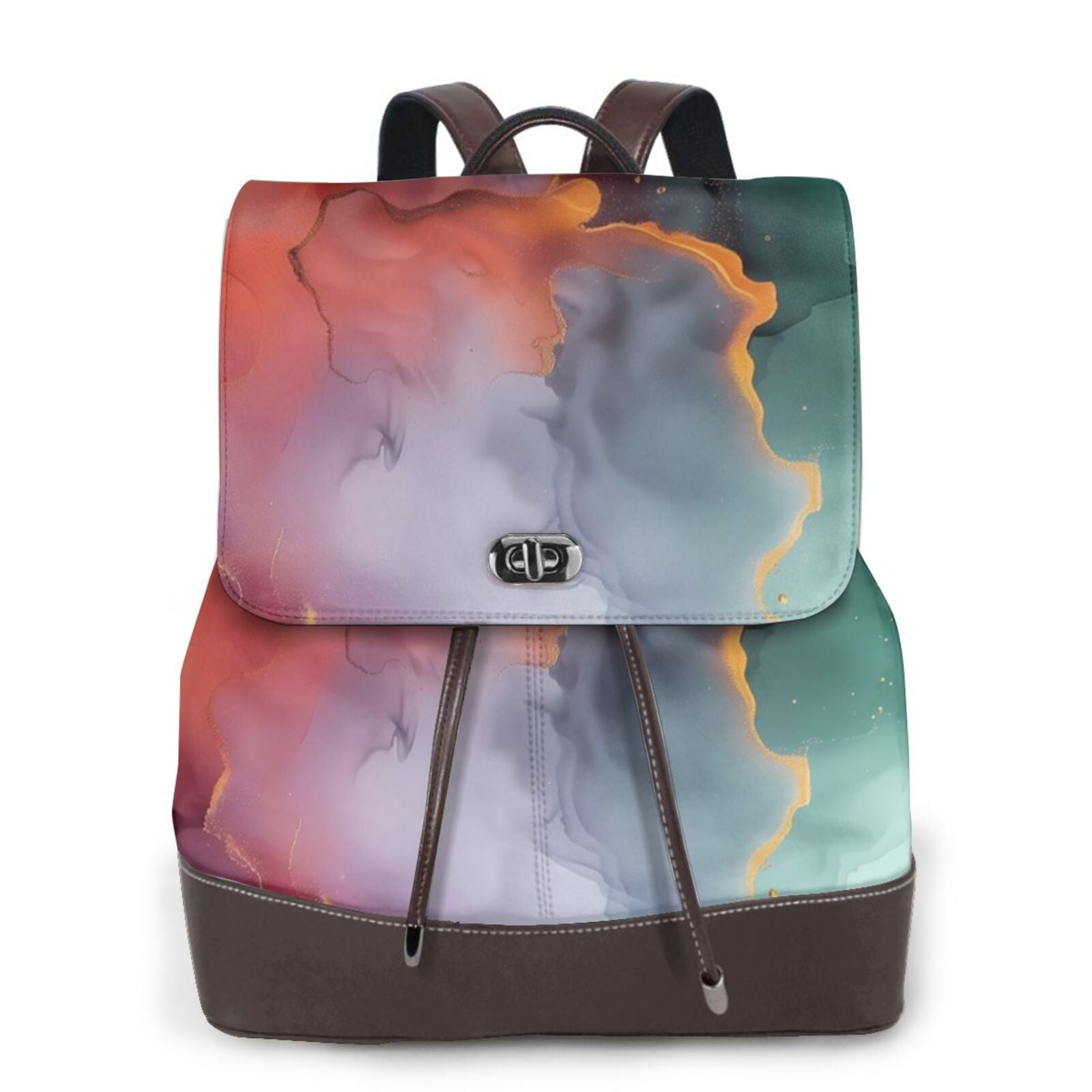 JUNZAN Colorful Abstract Waves for PU Leather Backpack,Laptop Backpack ...