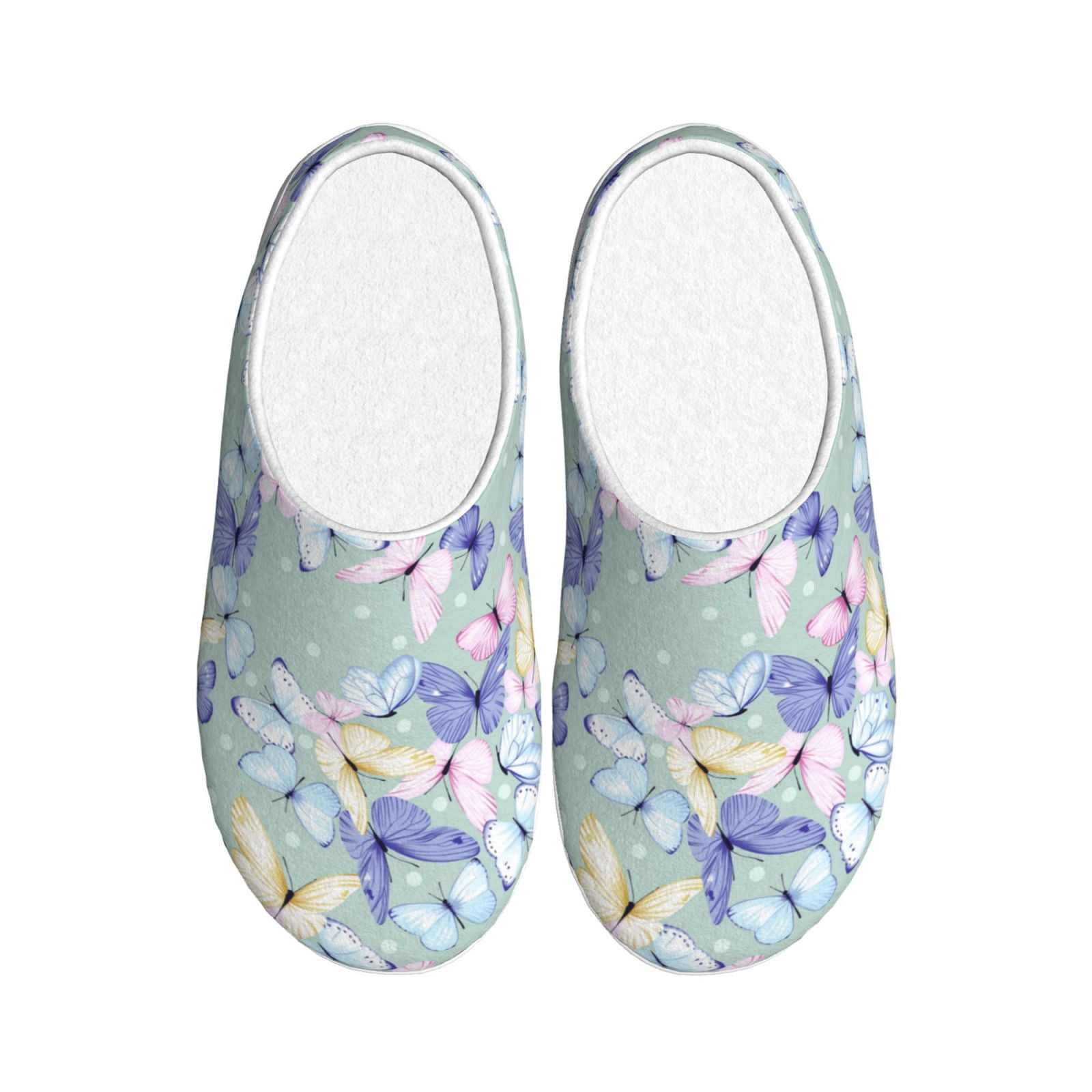 JUNZAN Colorful Butterfly Print Cozy Slippers for Men& Women,Fuzzy Slip ...