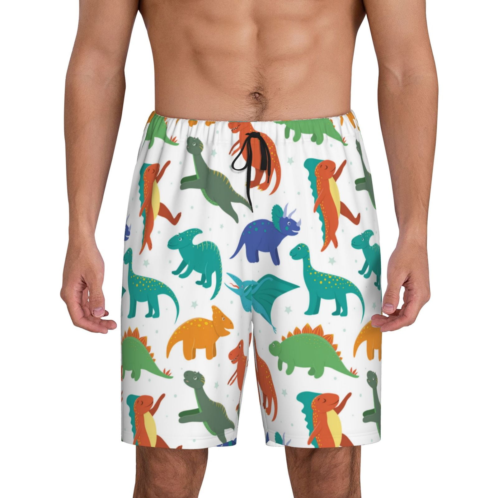 JUNZAN Colorful Dinosaur Pattern Sleep Pajama Shorts for Men,Men's ...