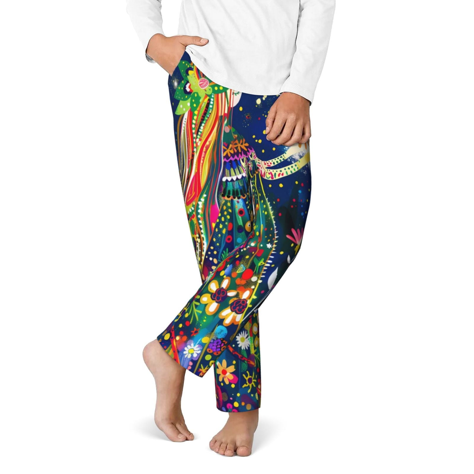 JUNZAN Colorful Floral Forest Fairy Pattern Pajama Pants for Boys Girls ...