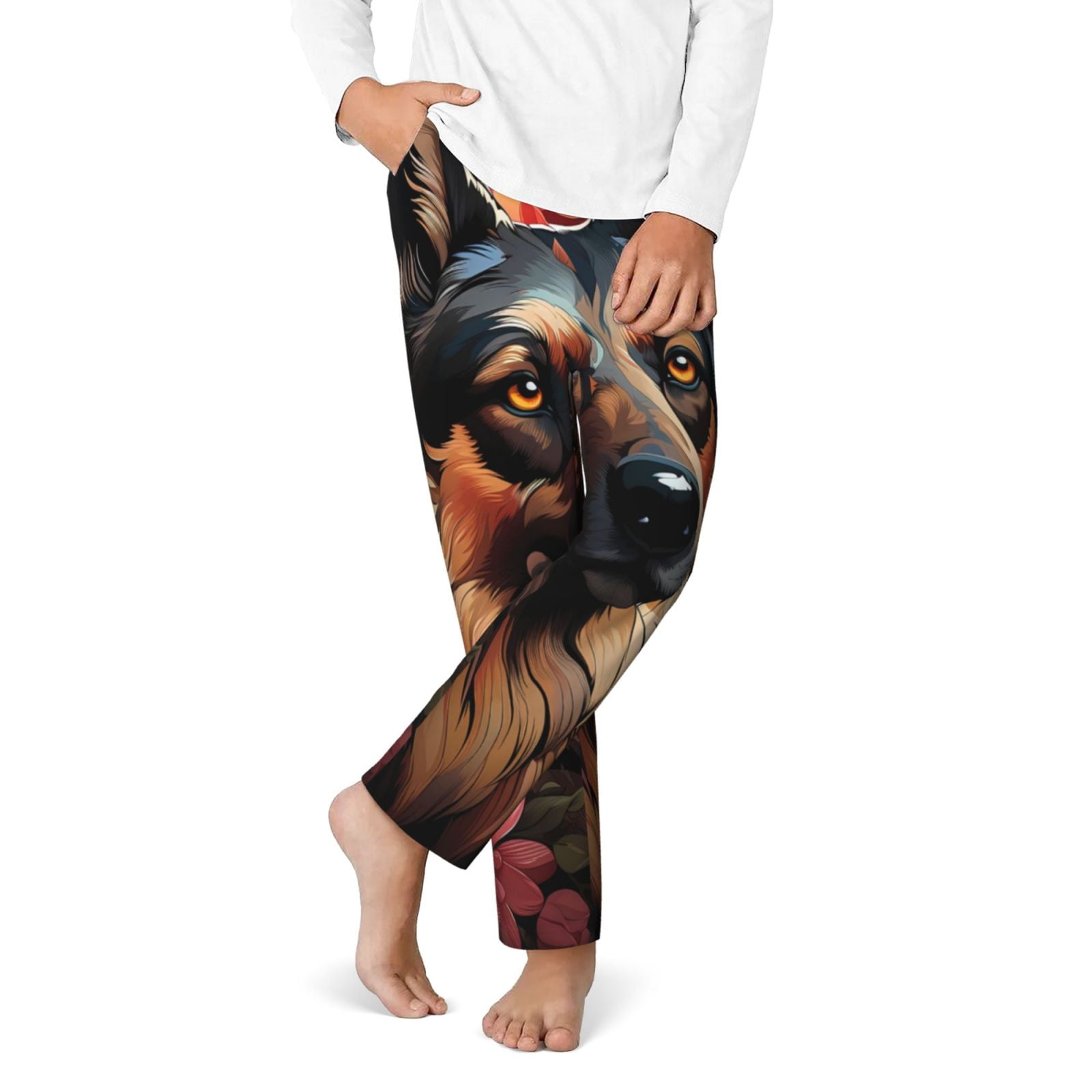 JUNZAN Colorful Flower German Shepherd Pattern Pajama Pants for Boys ...