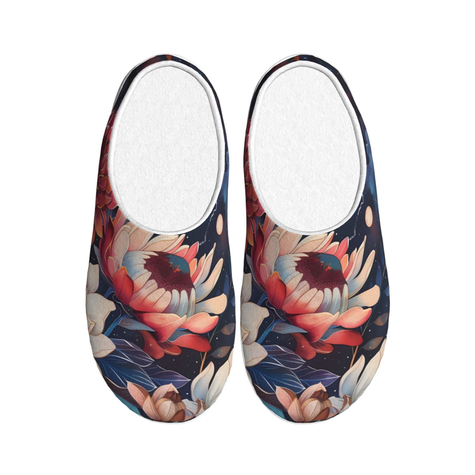 JUNZAN Colorful Flower Peacock Print Cozy Slippers for Men& Women,Fuzzy ...