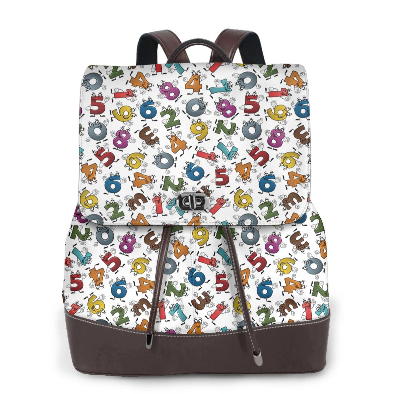 JUNZAN Colorful Numbers for PU Leather Backpack,Laptop Backpack Purse ...