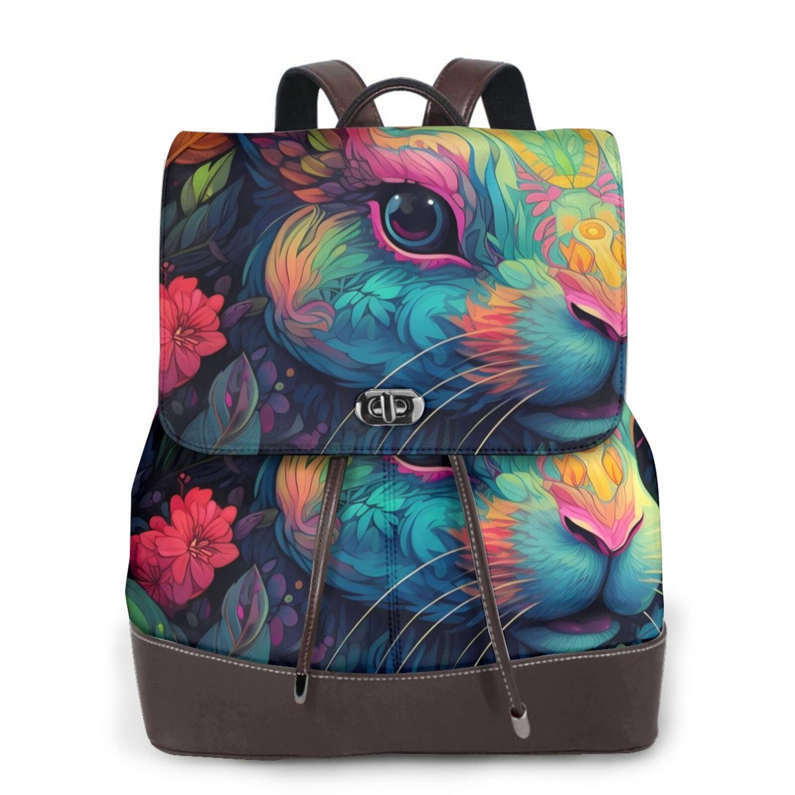 JUNZAN Colorful Patterned Rabbit for PU Leather Backpack,Laptop ...