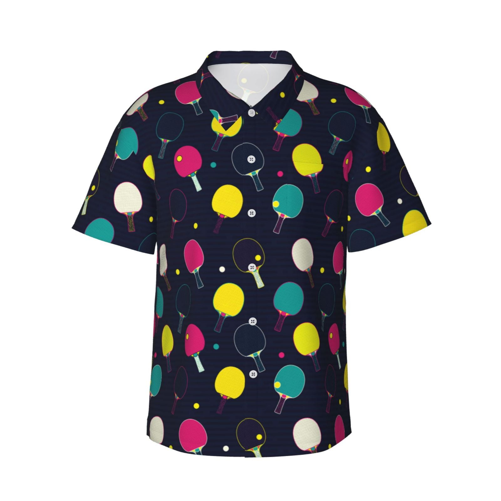 JUNZAN Colorful Ping Pong Rackets Pattern Hawaiian Shirt for Men,Summer ...