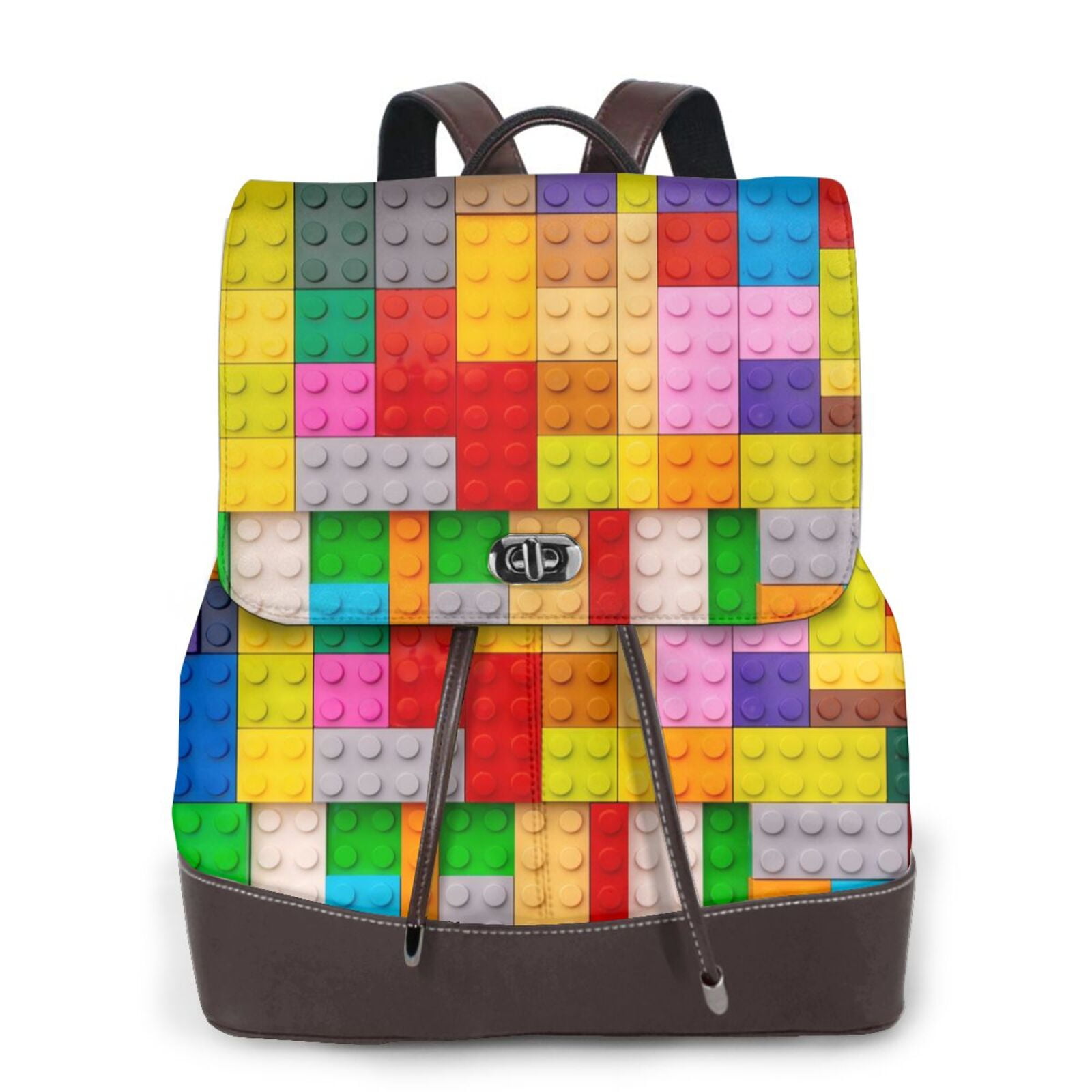 JUNZAN Colorful Plastic Blocks Pattern for PU Leather Backpack,Laptop ...