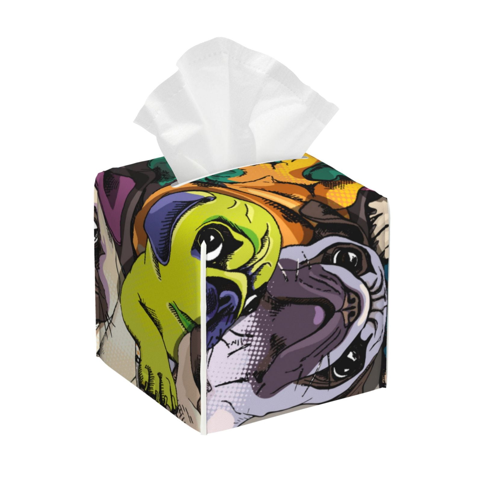 JUNZAN Colorful Pug for Tissue Box Cover Holder, Square Facial Tissue ...