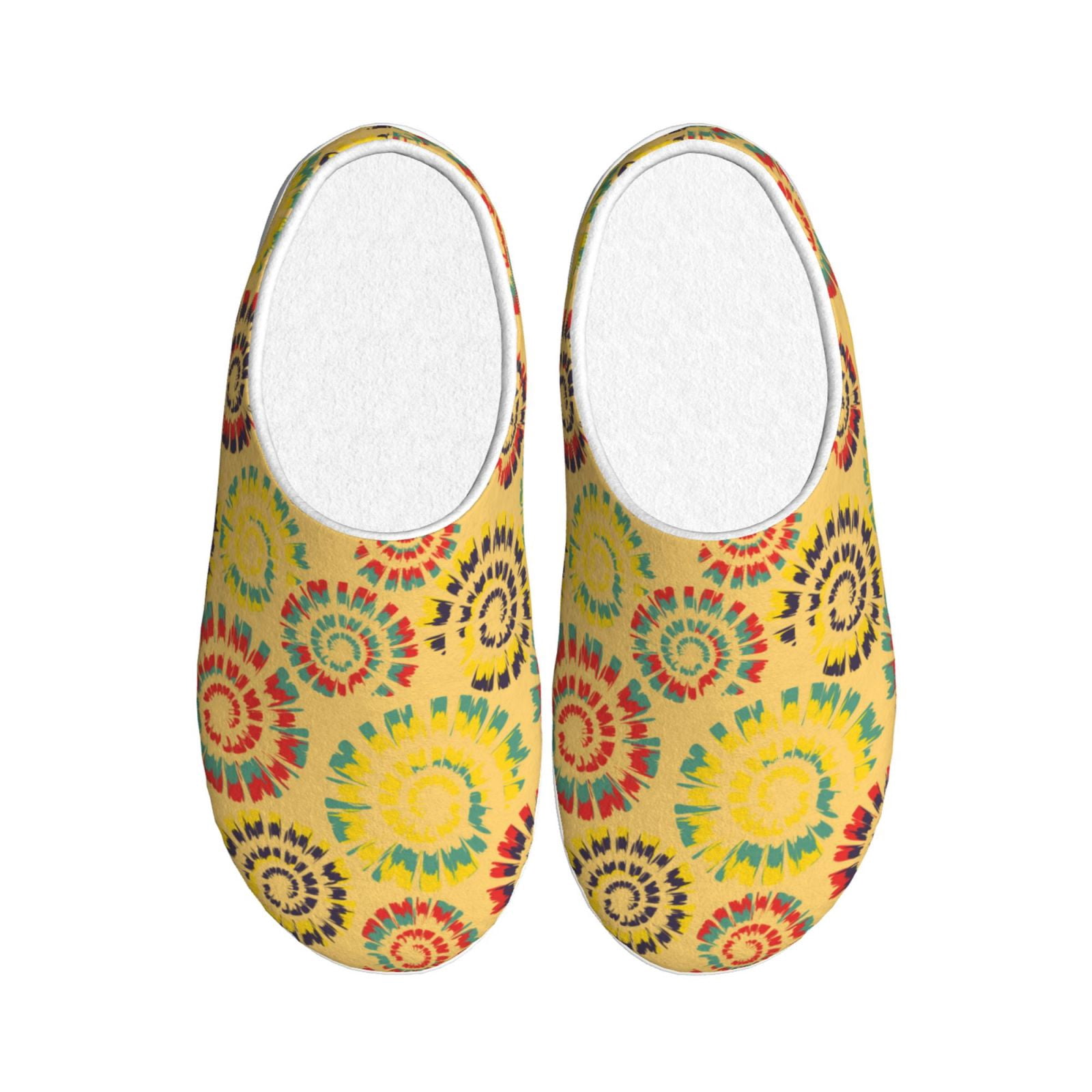JUNZAN Colourful Tie Dye 1 Print Cozy Slippers for Men& Women,Fuzzy ...