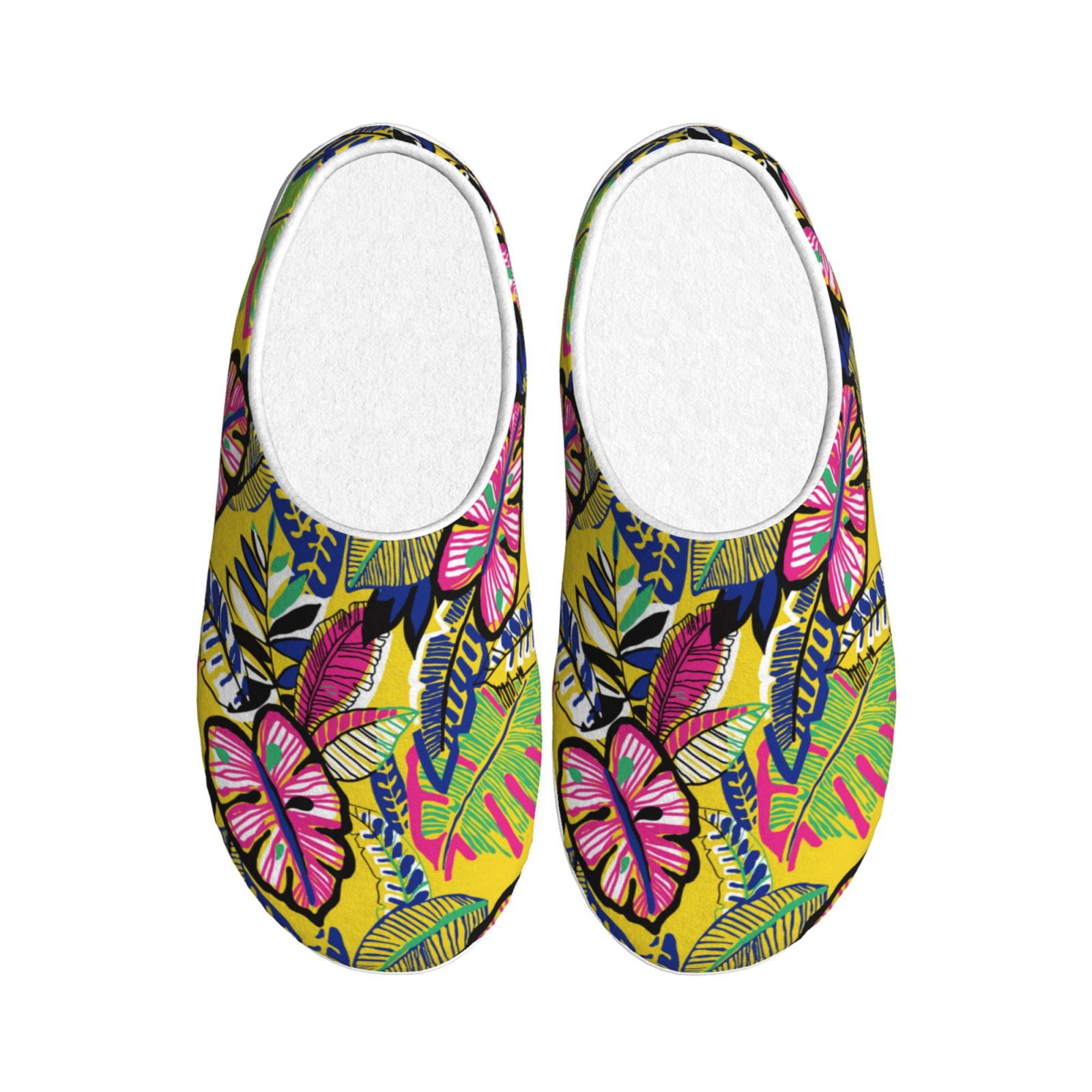 JUNZAN Colrful Tropical Leaves Print Cozy Slippers for Men& Women,Fuzzy ...