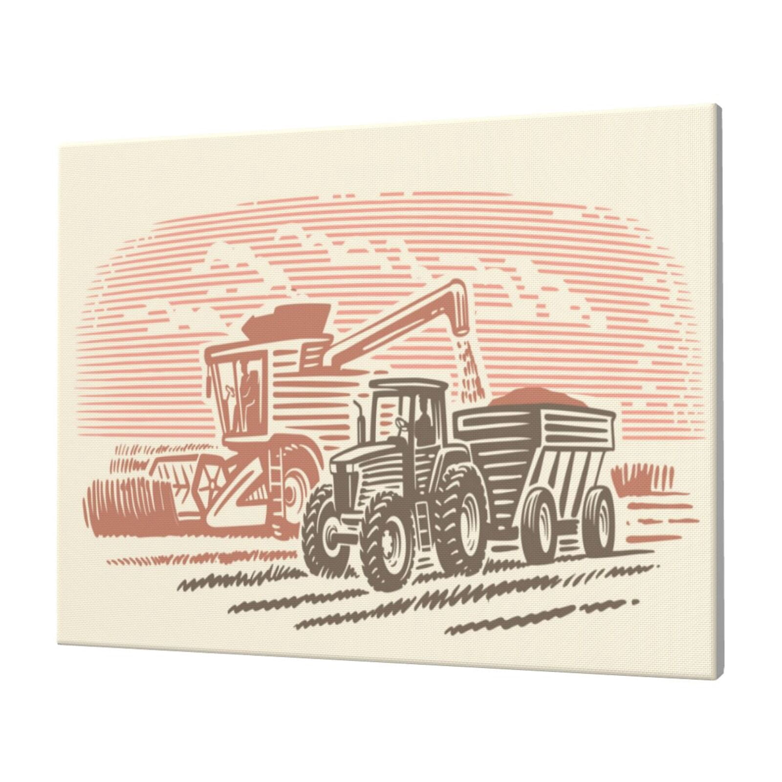 JUNZAN Combine harvester working with tractor Pattern Canvas Wall Art ...