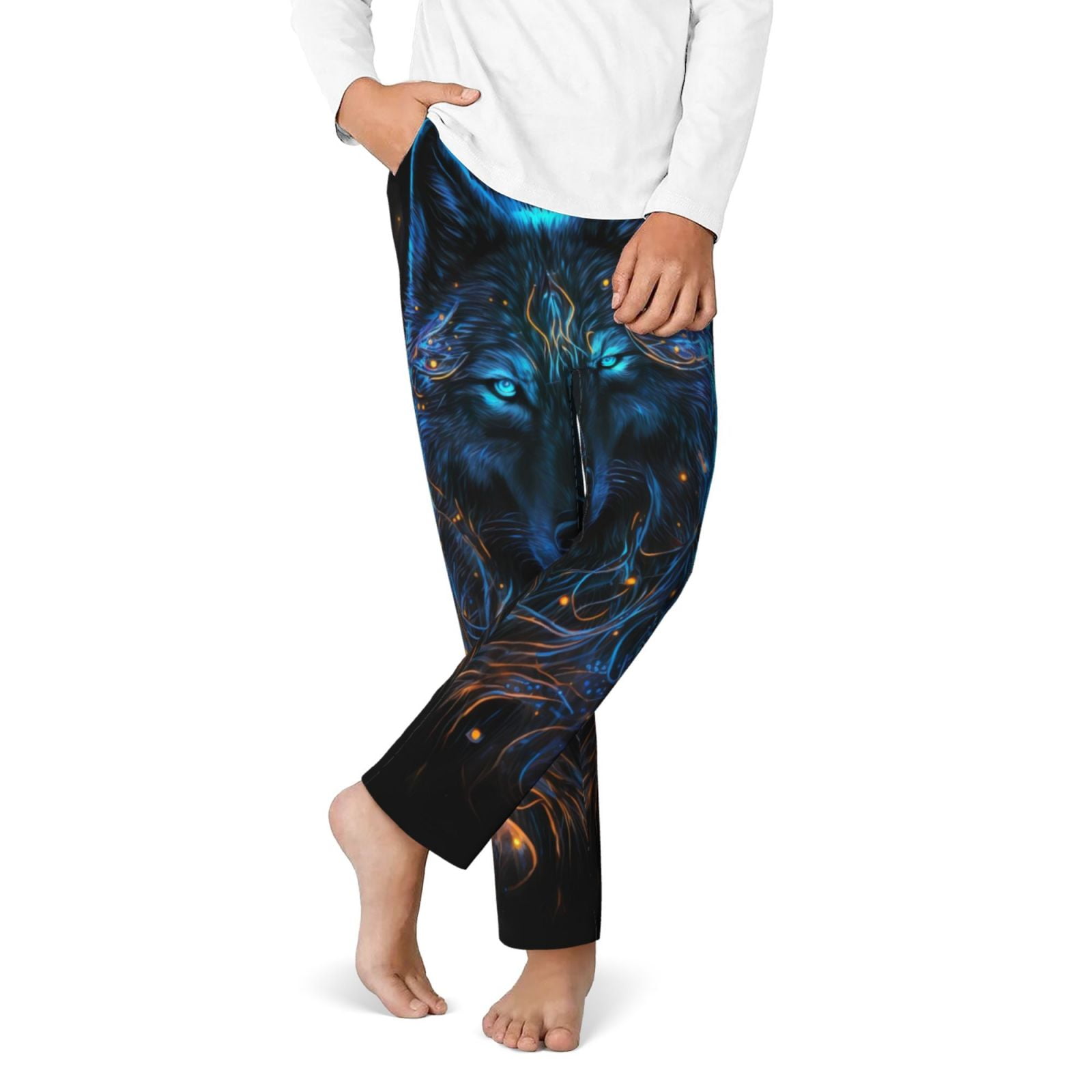 JUNZAN Cool Blue Light Wolf Pattern Pajama Pants for Boys Girls,Sleep ...