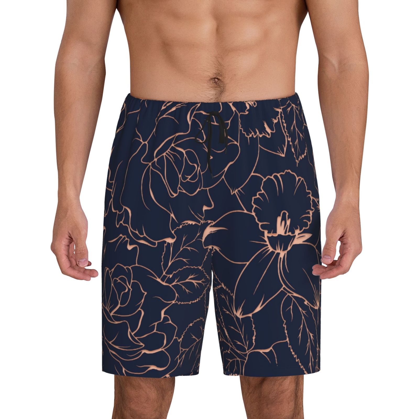 JUNZAN Copper-Gold Gloss Outline Flower Pattern Sleep Pajama Shorts for ...