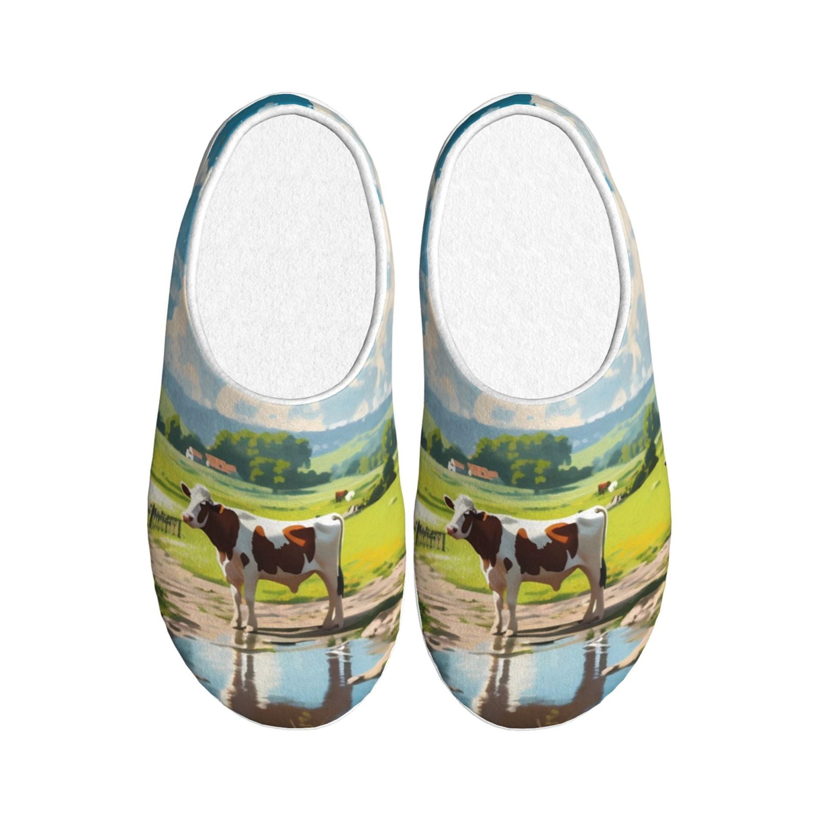 JUNZAN Countryside Farm Cow Print Cozy Slippers for Men& Women,Fuzzy ...