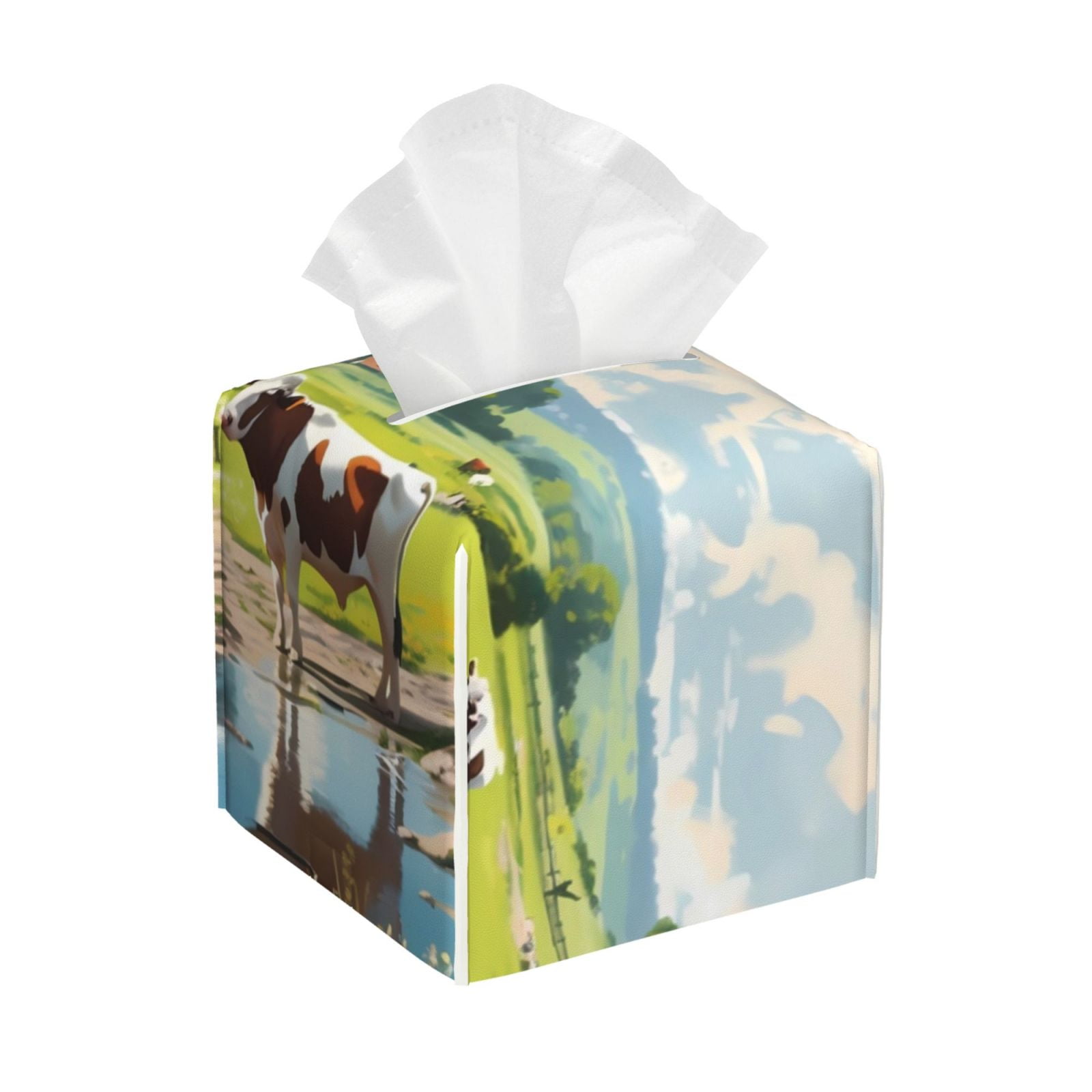 JUNZAN Countryside Farm Cow for Tissue Box Cover Holder, Square Facial ...