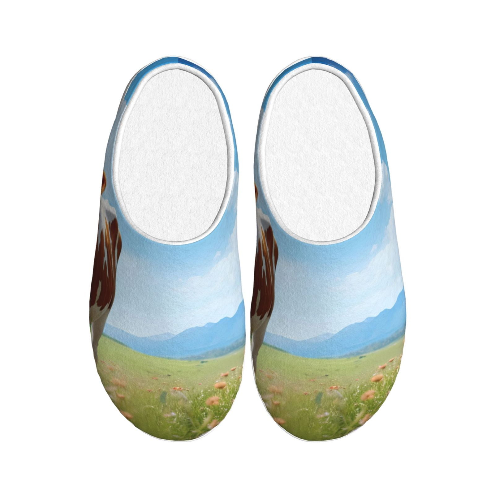 JUNZAN Cow Grazing Nature Print Cozy Slippers for Men& Women,Fuzzy Slip ...