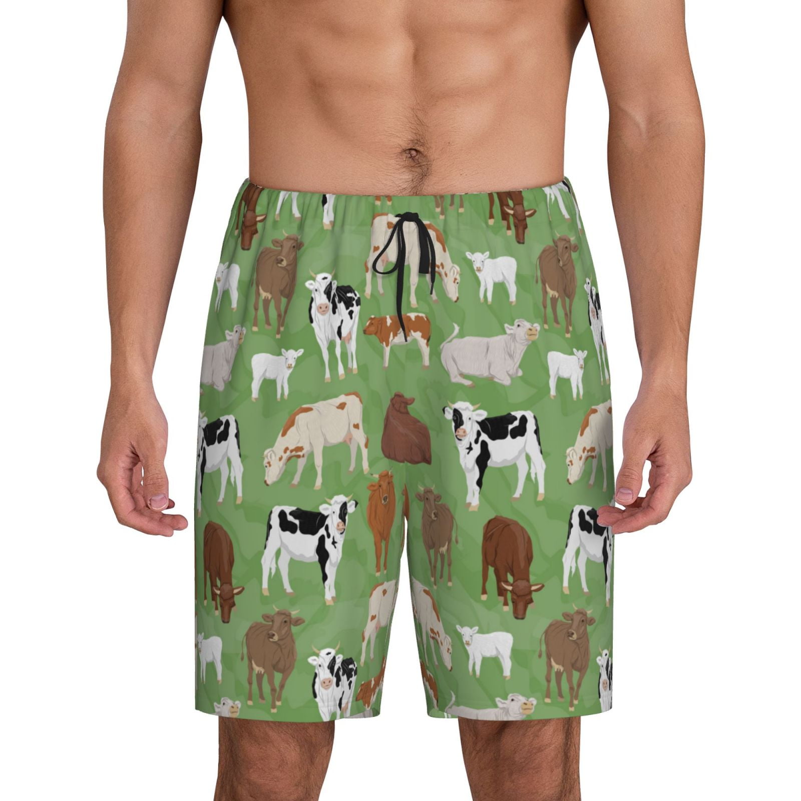 JUNZAN Cows And Calves Pattern Sleep Pajama Shorts for Men,Men's Pajama ...