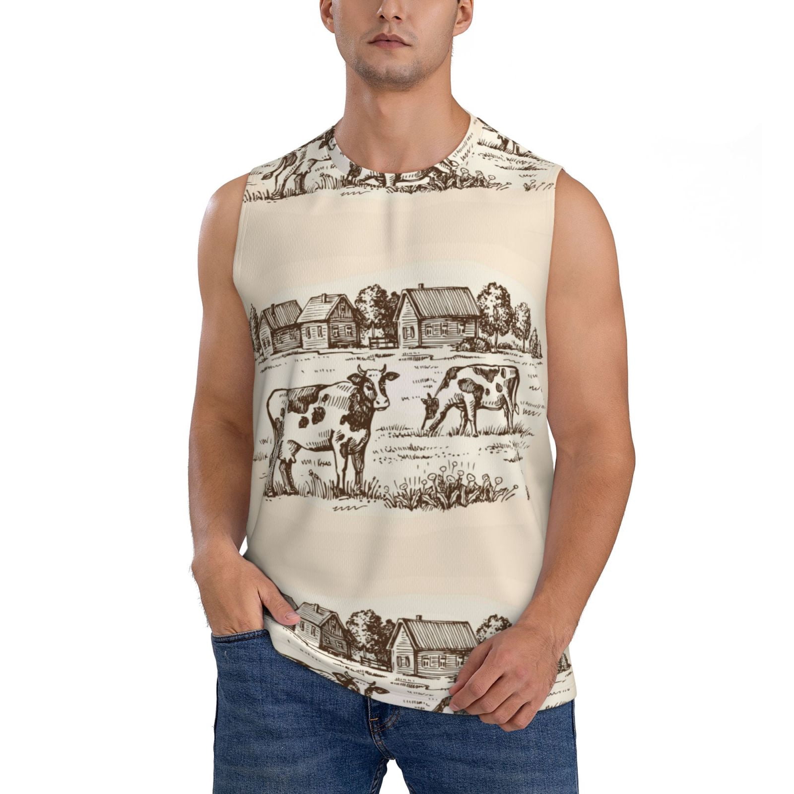 JUNZAN Cows On The Farm Men's Sleeveless T Shirts,Sleeveless Muscle ...