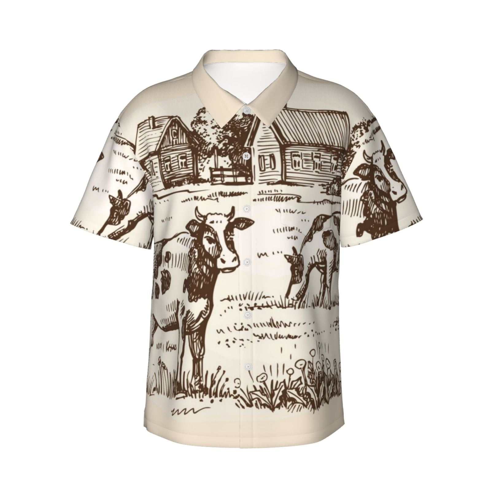 JUNZAN Cows On The Farm Pattern Hawaiian Shirt for Men,Summer Beach ...