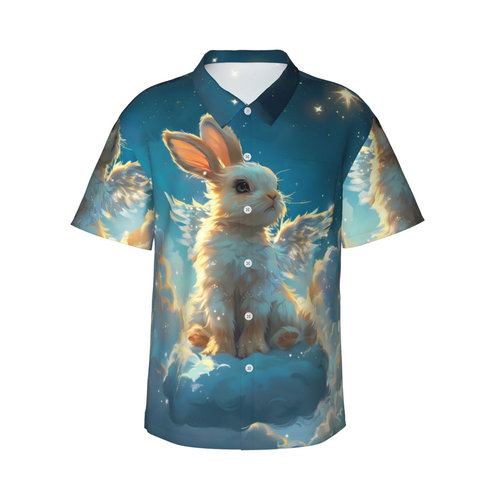 JUNZAN Cute Angel Winged Rabbit Pattern Hawaiian Shirt for Men,Summer ...