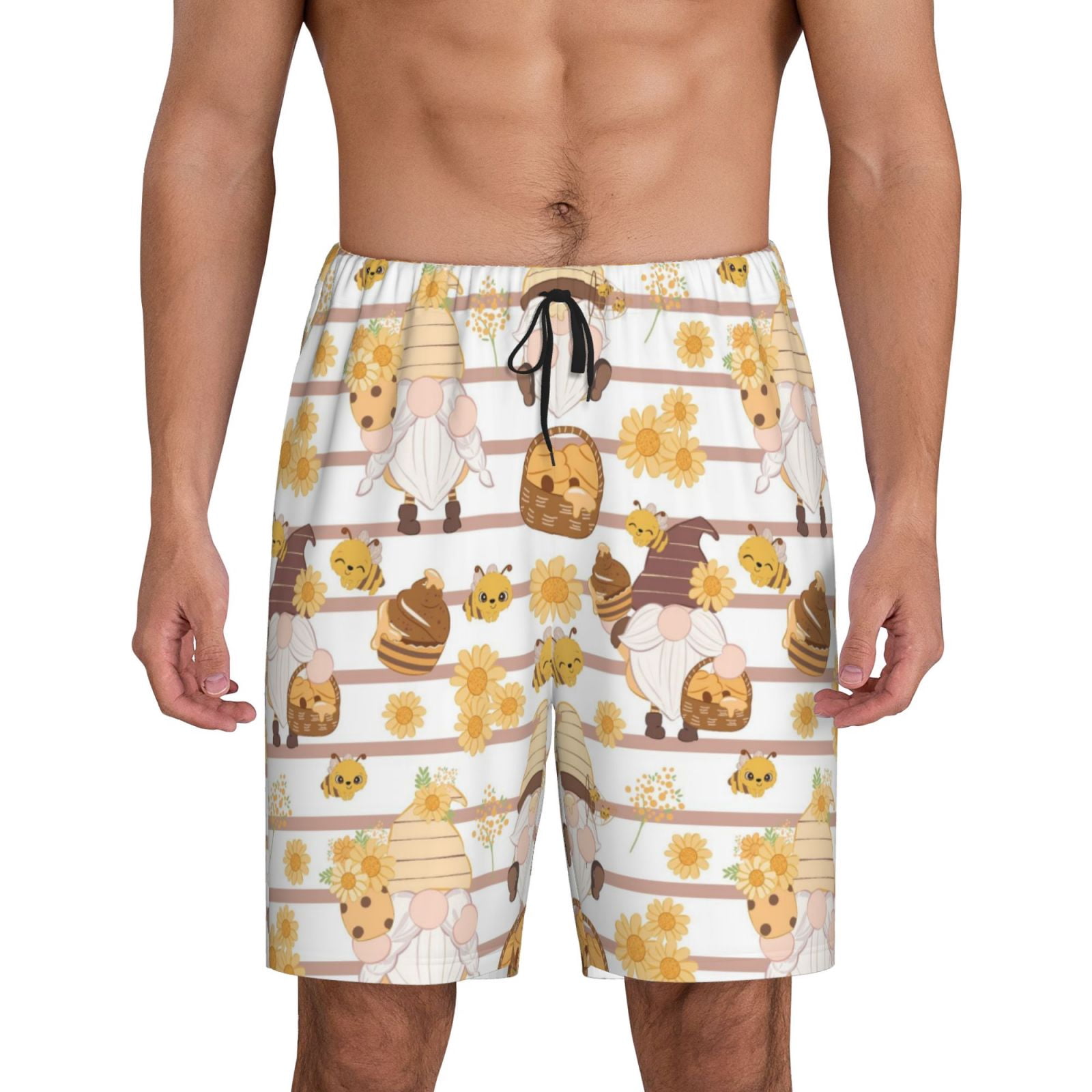 JUNZAN Cute Bee Gnome2 Pattern Sleep Pajama Shorts for Men,Men's Pajama ...