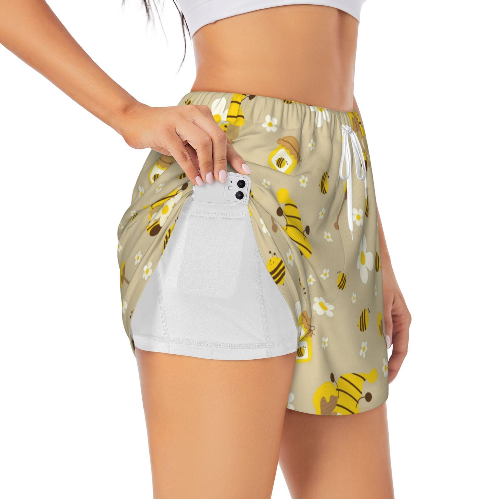 JUNZAN Cute Bee Gnomes Print Women's Athletic Gym Running Shorts with ...