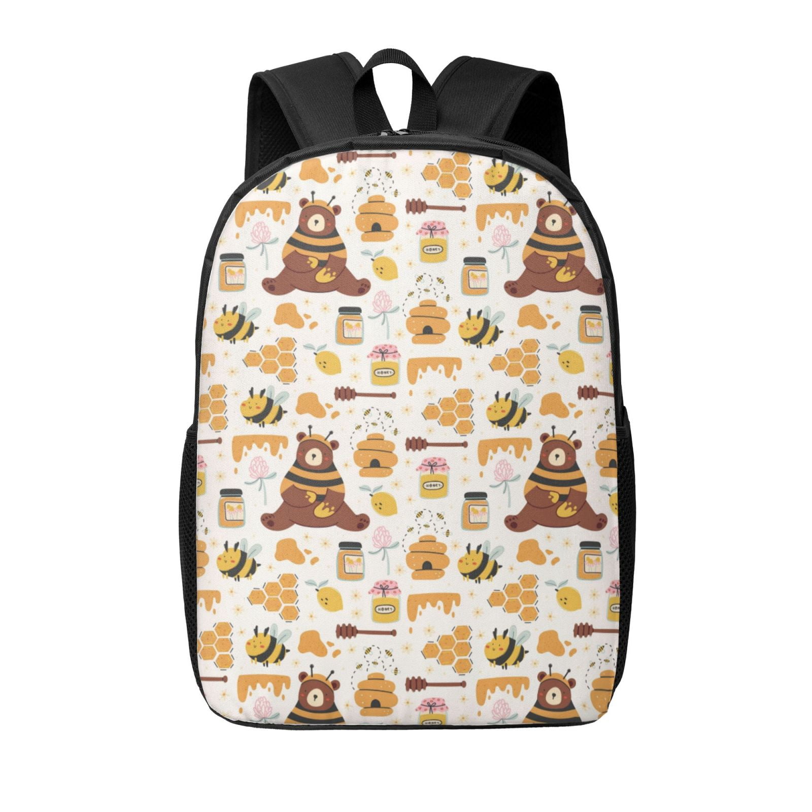 JUNZAN Cute Bee Honey Jar Hive Bear Pattern Travel Laptop Backpack for ...
