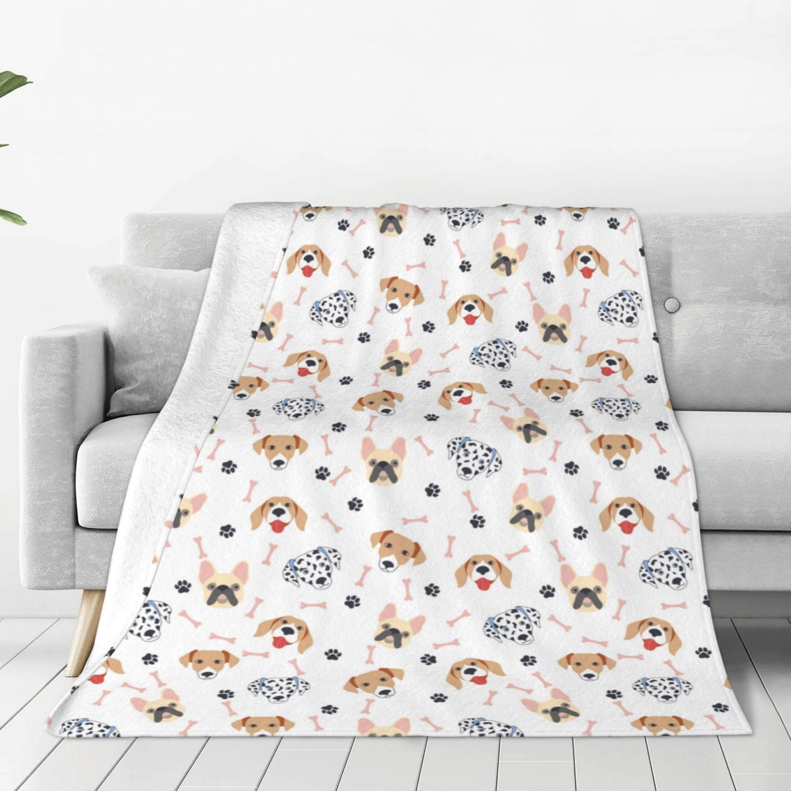 JUNZAN Cute Cartoon Dogs Print Flannel Fleece Blanket Throw Blanket for ...