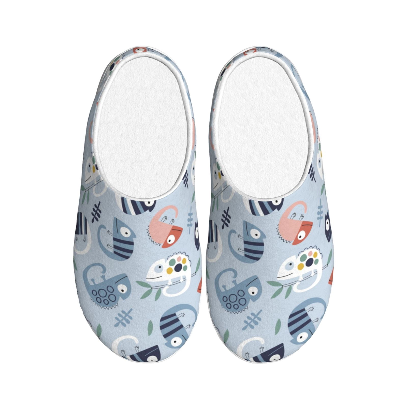JUNZAN Cute Chameleons On Blue Print Cozy Slippers for Men& Women,Fuzzy ...