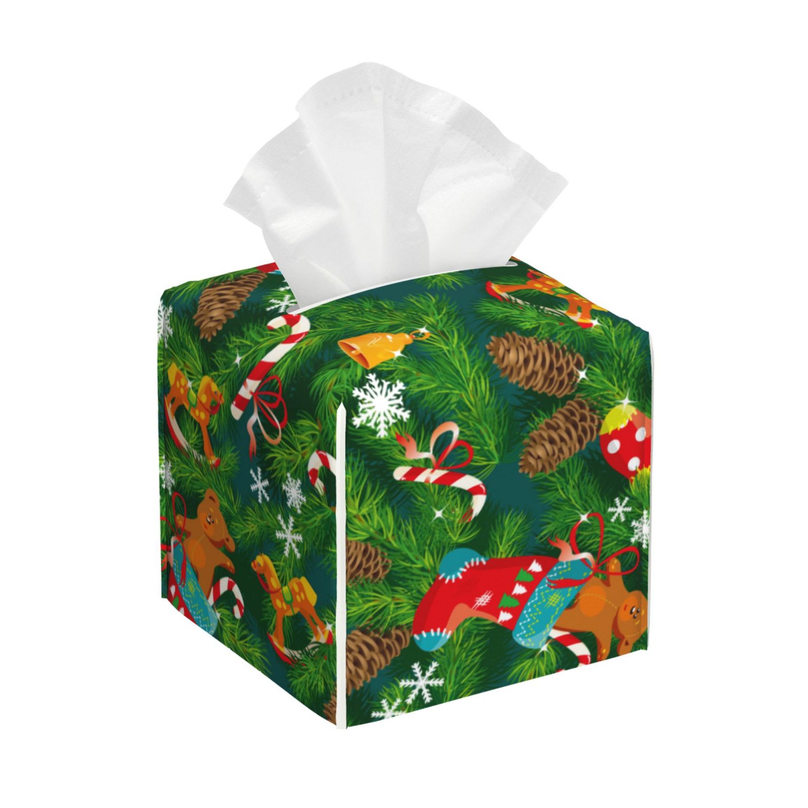 JUNZAN Cute Christmas Stocking Bear for Tissue Box Cover Holder, Square ...