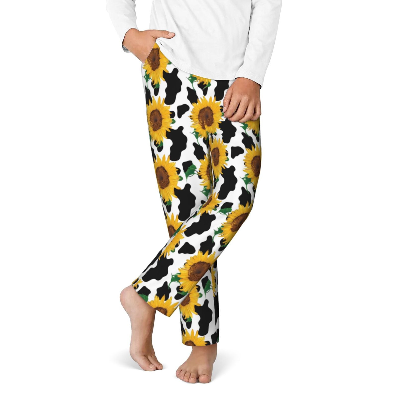 JUNZAN Cute Cow Print Sunflower B Pattern Pajama Pants for Boys Girls ...