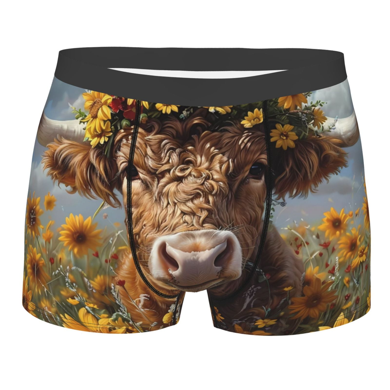 JUNZAN Cute Cow Sunflower Crown A Mens Underwear Boxer Briefs for Men’s ...