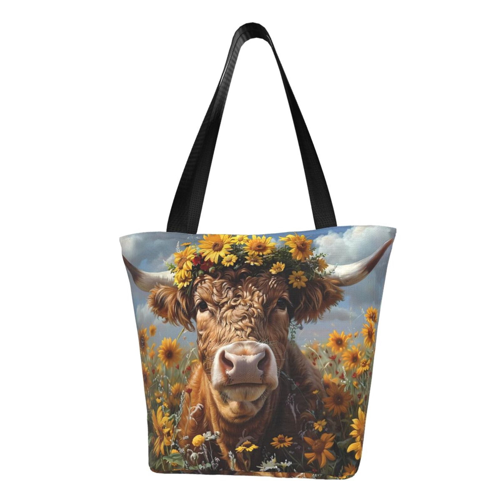 JUNZAN Cute Cow Sunflower Crown A for Shoulder Bag for Women,Tote Bag ...