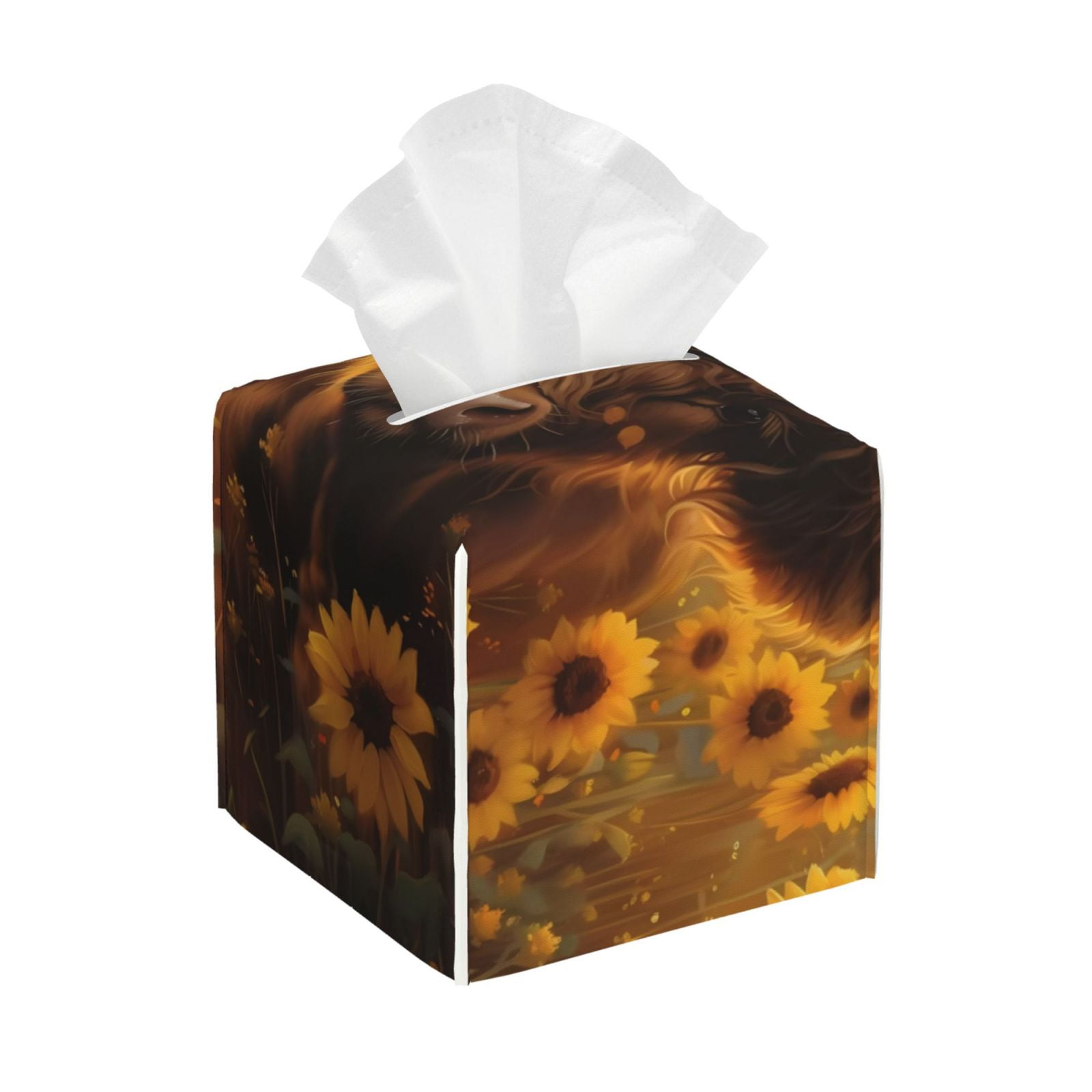 JUNZAN Cute Cow Sunflower Field for Tissue Box Cover Holder, Square ...