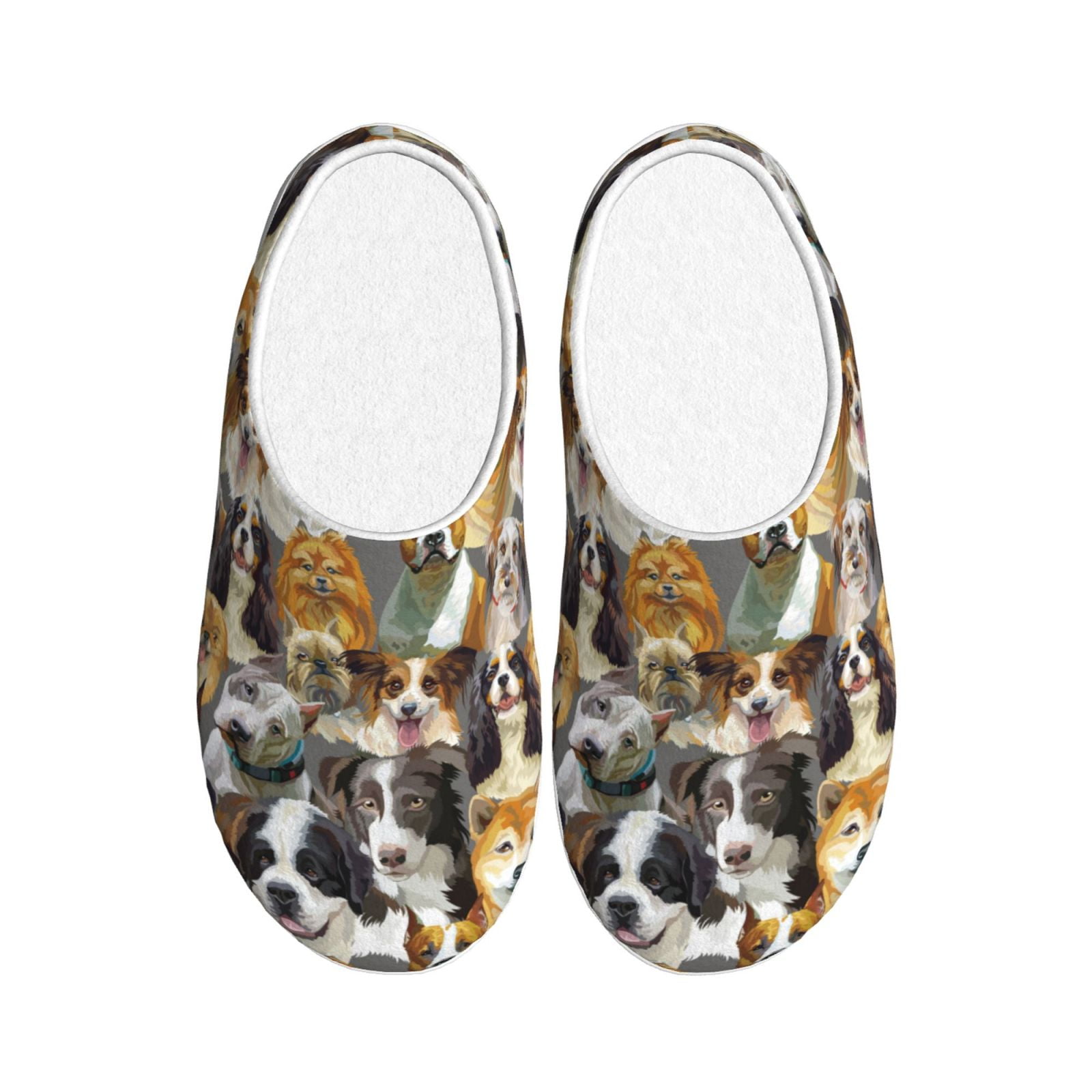 JUNZAN Cute Dog Print Cozy Slippers for Men& Women,Fuzzy Slip-on ...