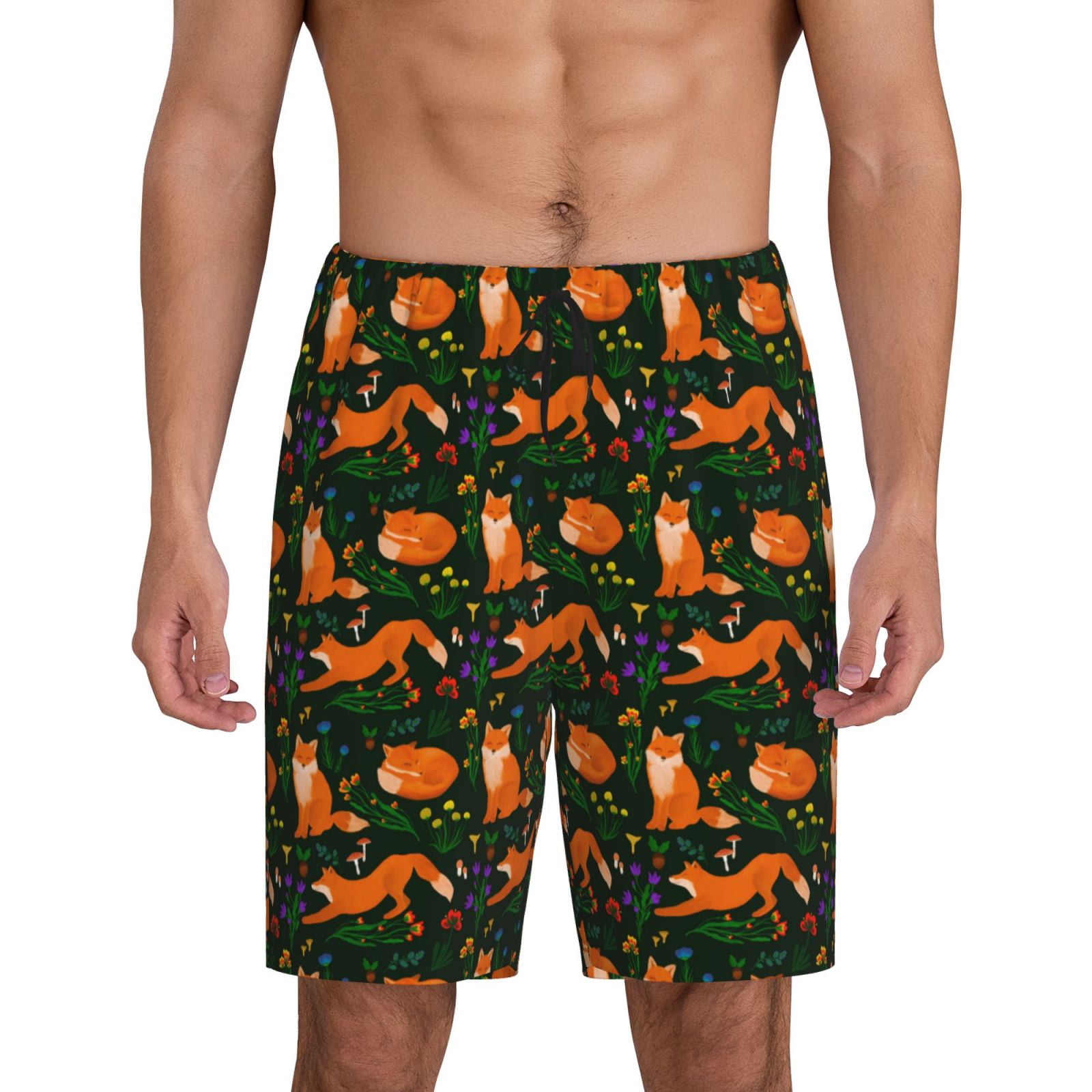 JUNZAN Cute Little Foxes Pattern Sleep Pajama Shorts for Men,Men's ...