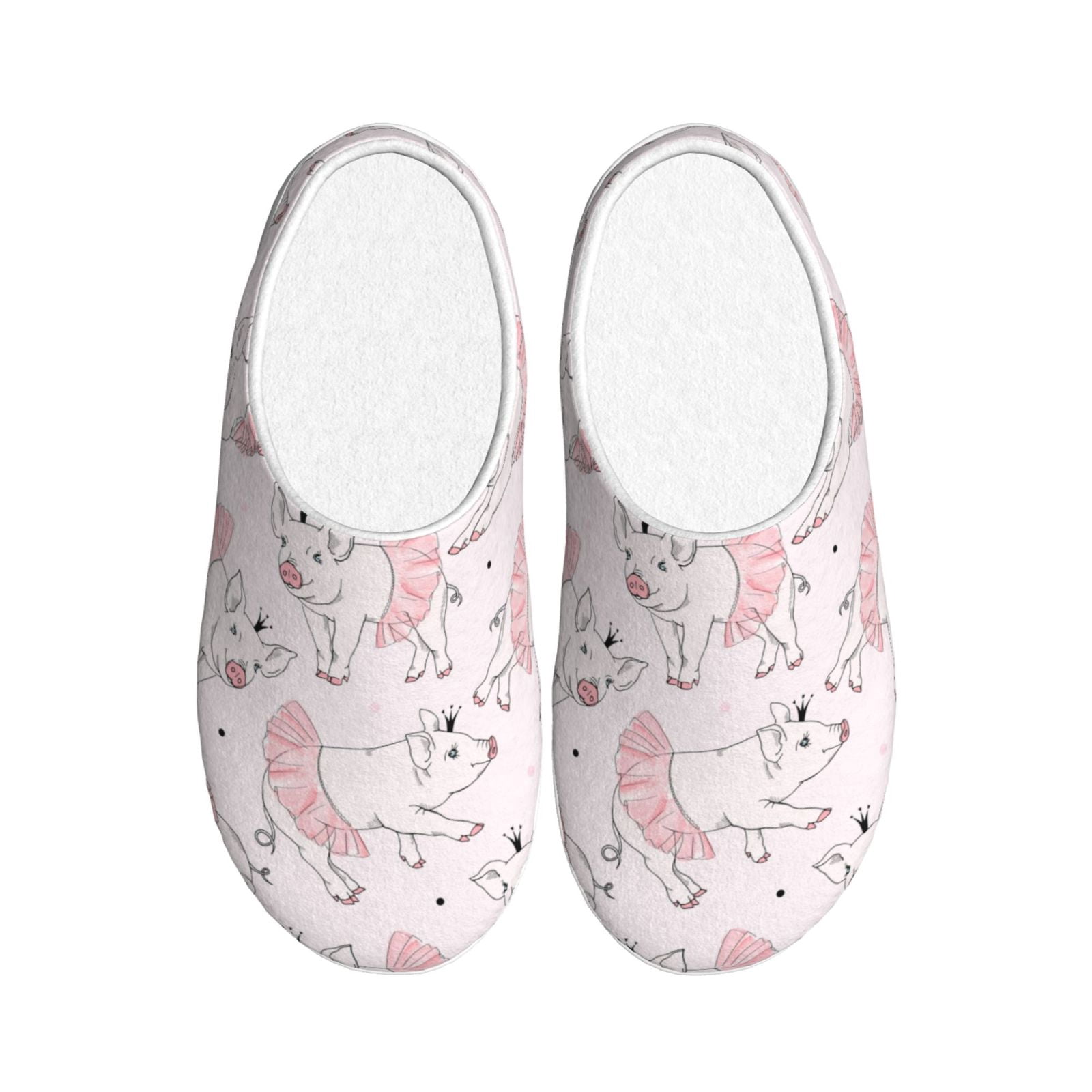 JUNZAN Cute Piggy Ballerina Print Cozy Slippers for Men& Women,Fuzzy ...