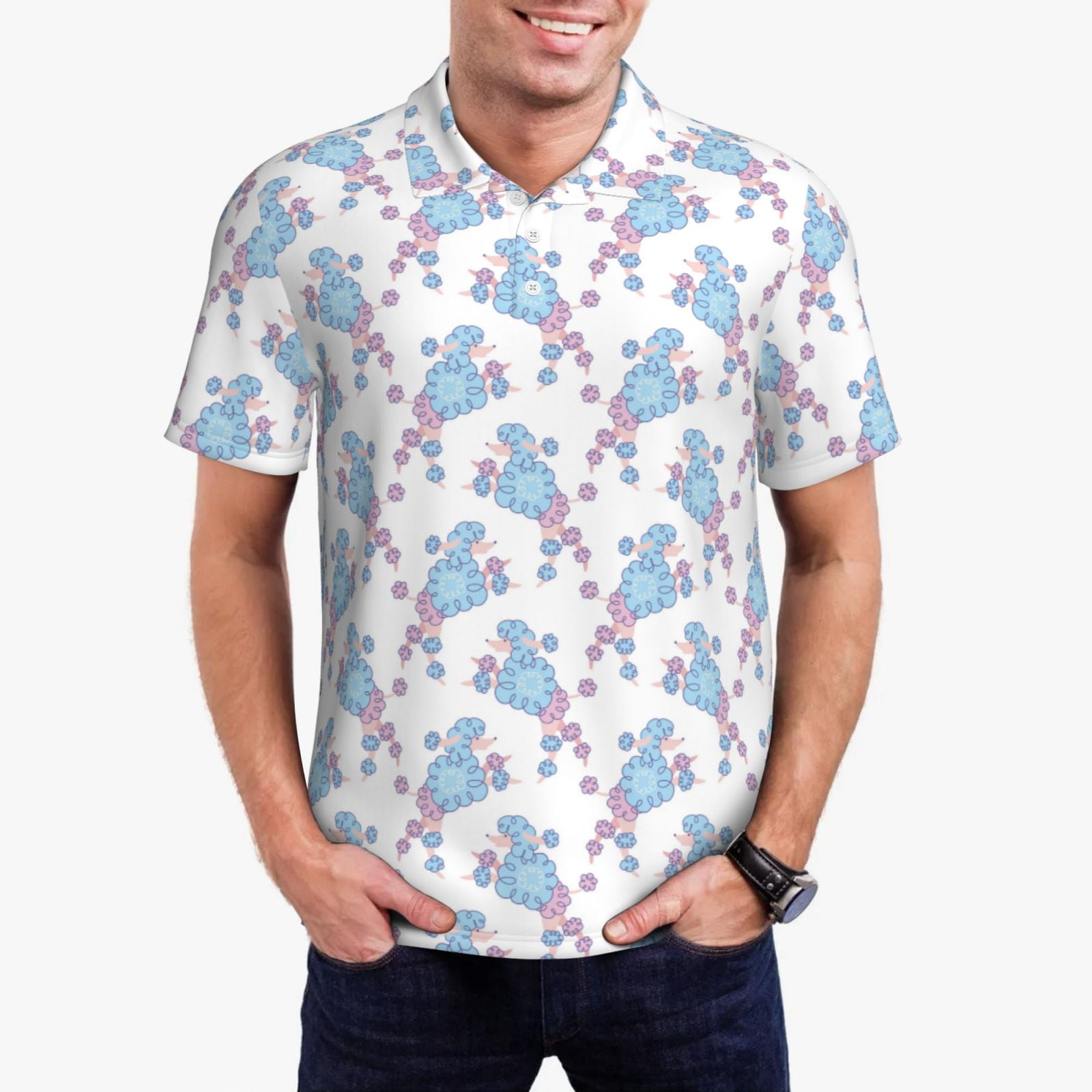 JUNZAN Cute Poodle Dog Pattern Short Sleeve Golf Polo for Men,Three ...