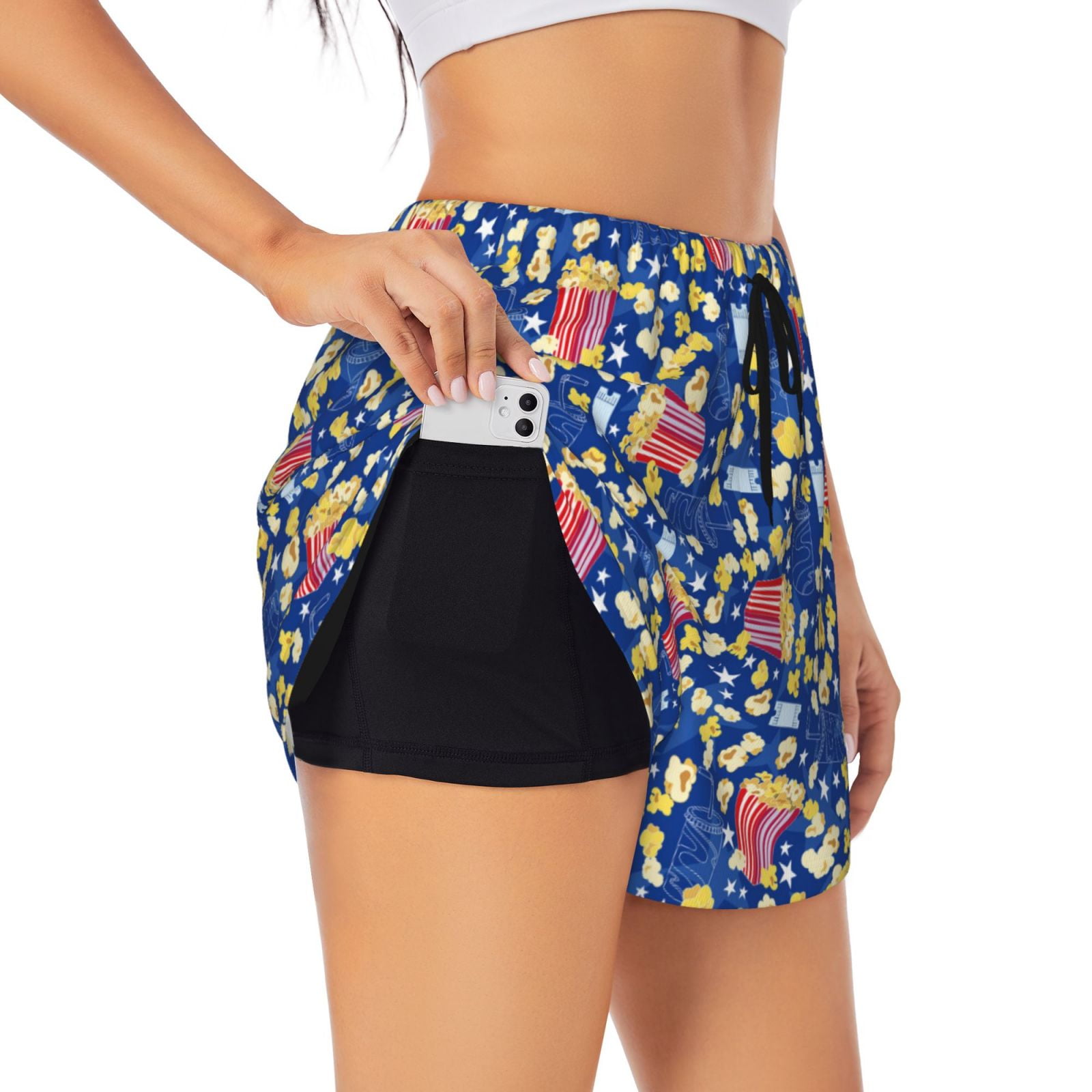 JUNZAN Cute Popcorn Print Women's Athletic Gym Running Shorts with ...