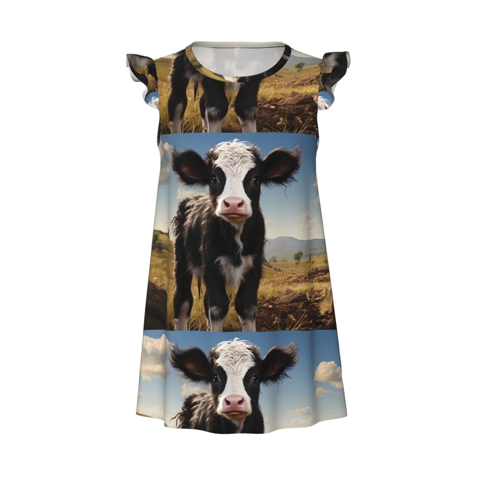 JUNZAN Cute Prairie Cow Print Girls Nightgown Pajamas - Soft Toddler ...