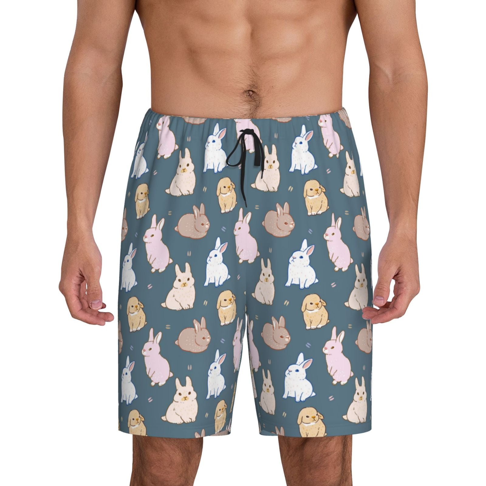 JUNZAN Cute Rabbit Pattern Sleep Pajama Shorts for Men,Men's Pajama Bottoms,Sleepwear,Pj Shorts ...