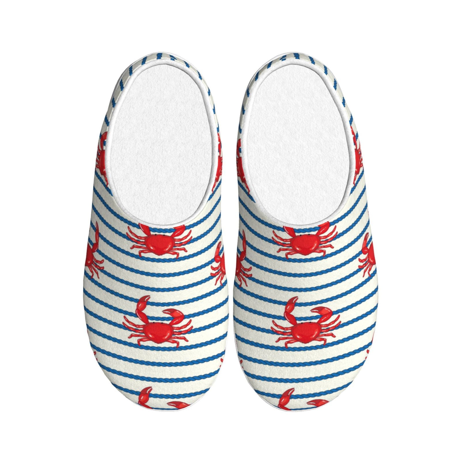 JUNZAN Cute Red Crabs With Nautical Print Cozy Slippers for Men& Women ...