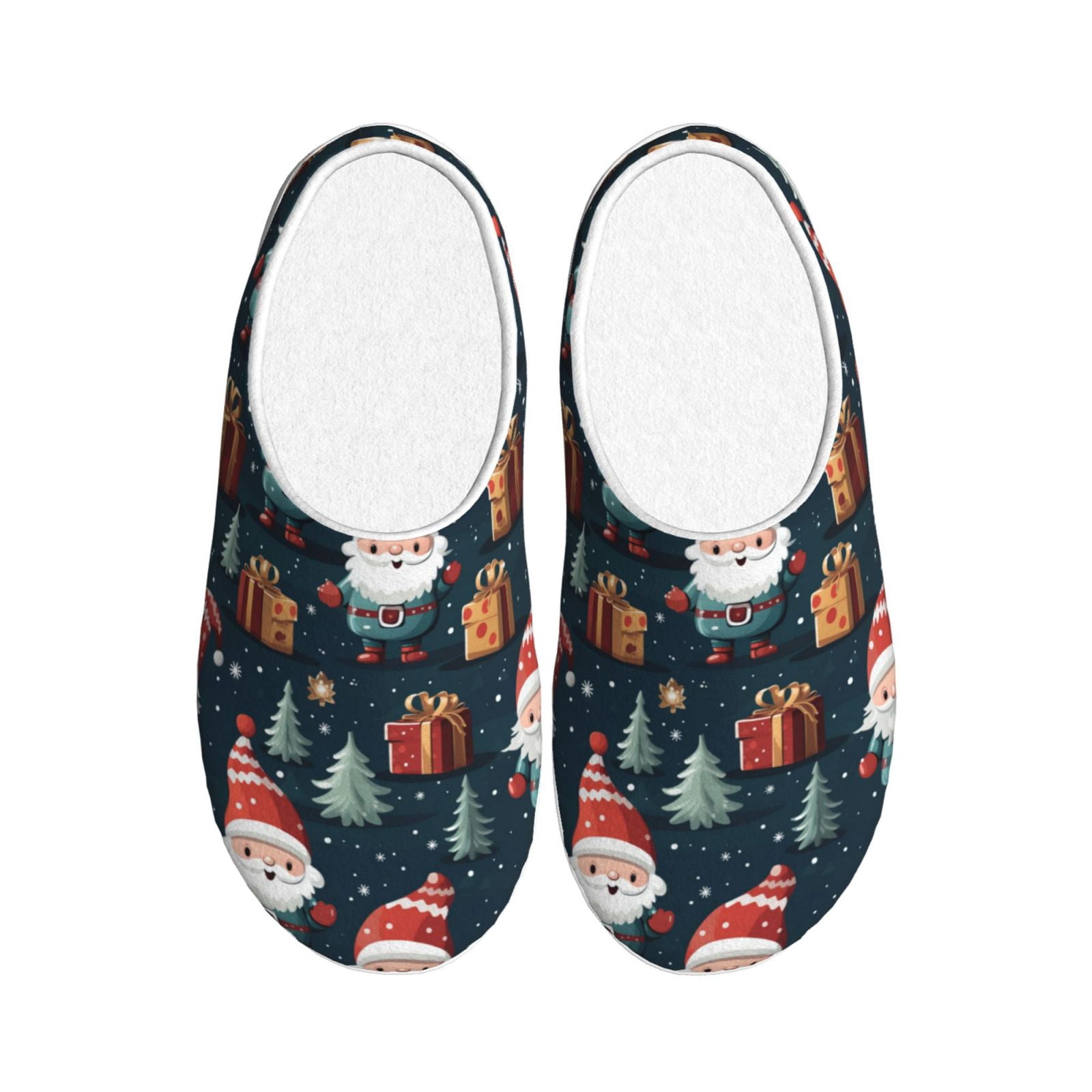 JUNZAN Cute Santa Claus Gift Print Cozy Slippers for Men& Women,Fuzzy ...