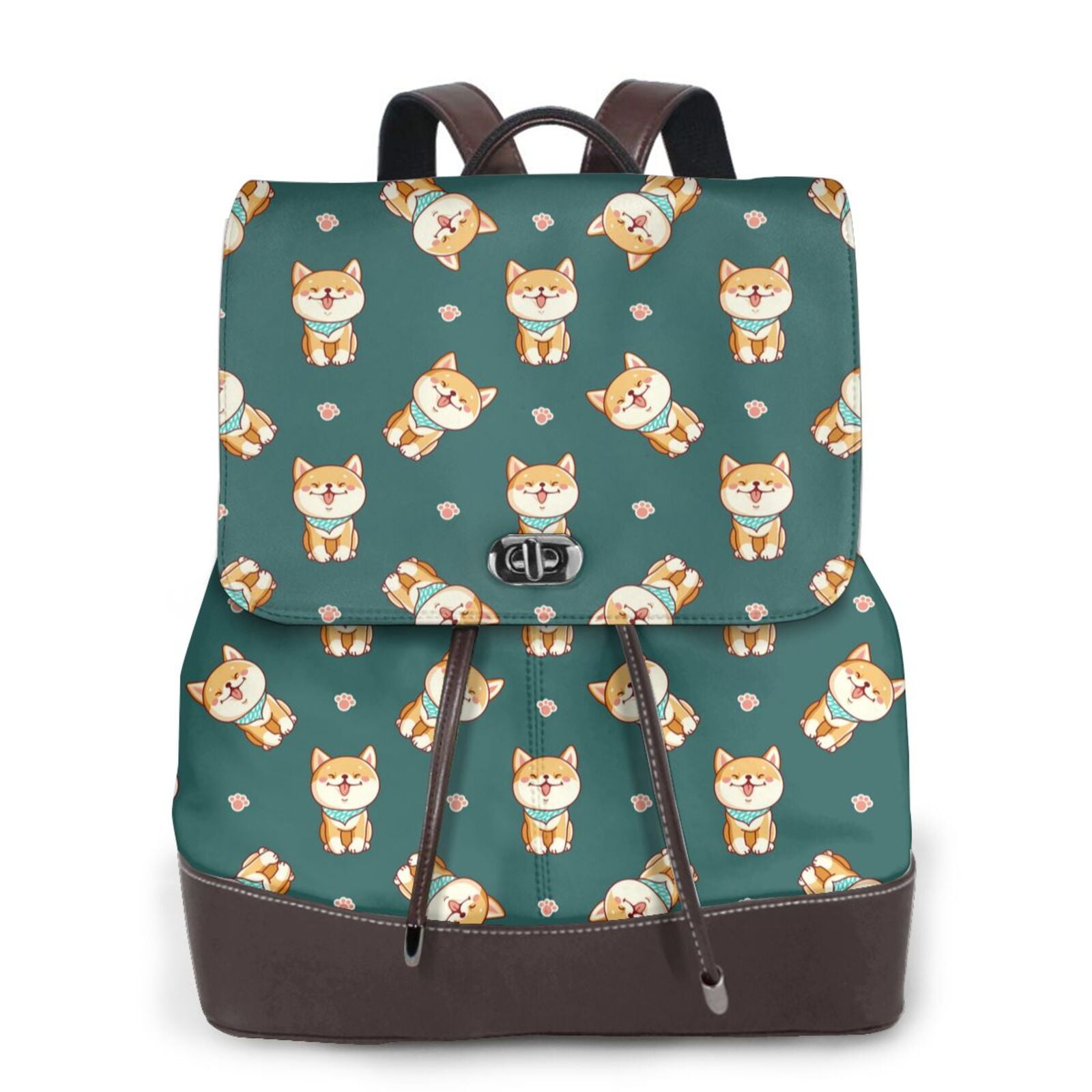 JUNZAN Cute Shiba for PU Leather Backpack,Laptop Backpack Purse for ...