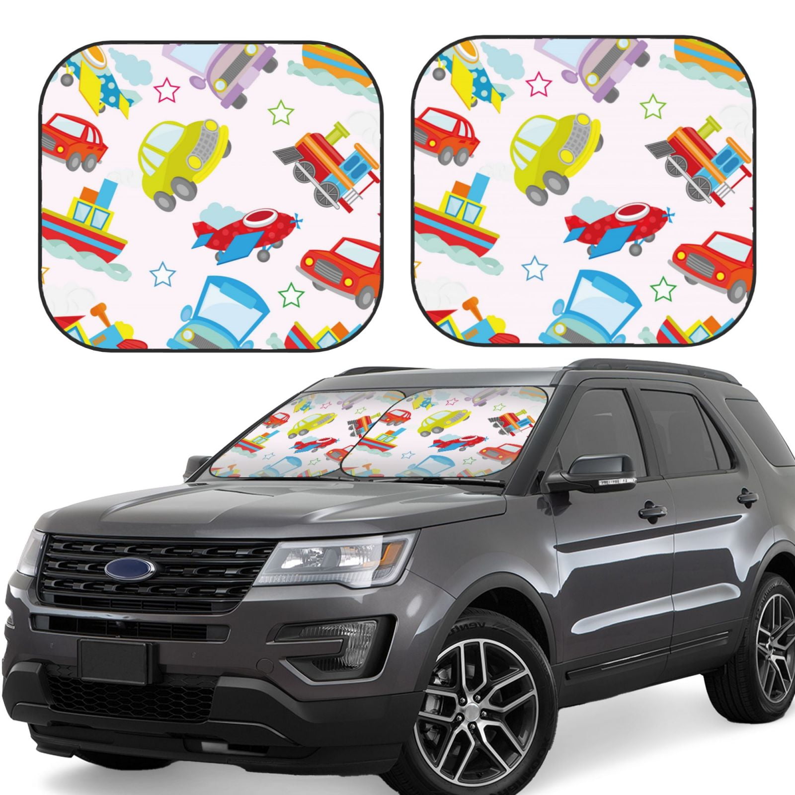JUNZAN Cute Transport Pattern Car Windshield Sun Shade | Reflective ...